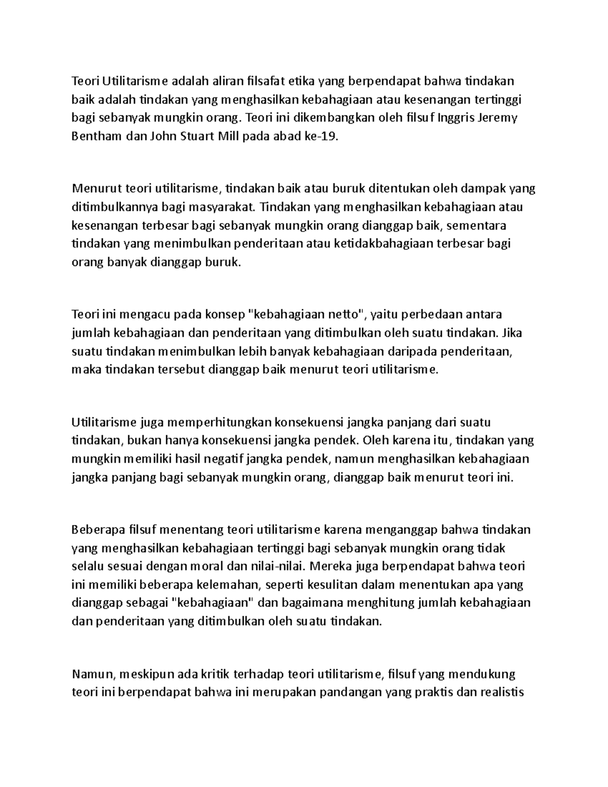 Teori Utilitarisme - Teori ini dikembangkan oleh filsuf Inggris Jeremy ...