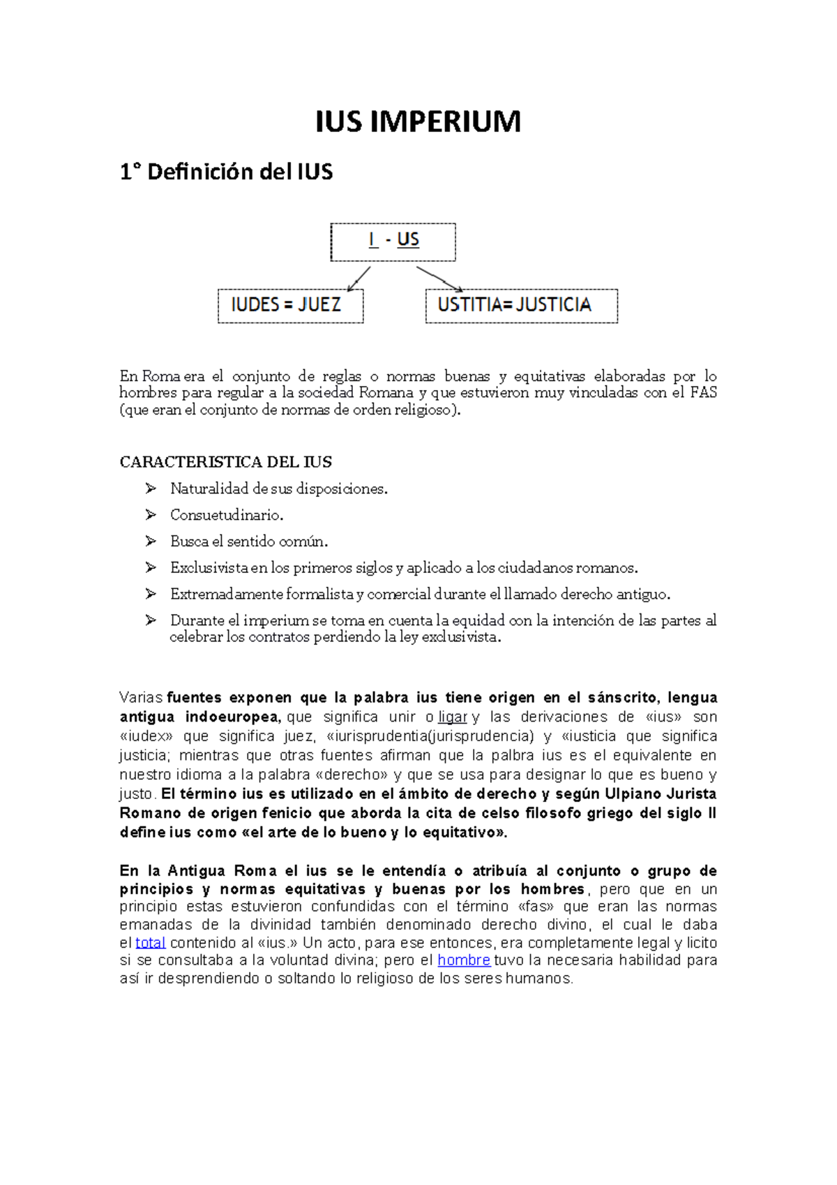 IUS Imperium - Lecture notes 1 - IUS IMPERIUM 1° Definición del IUS En ...