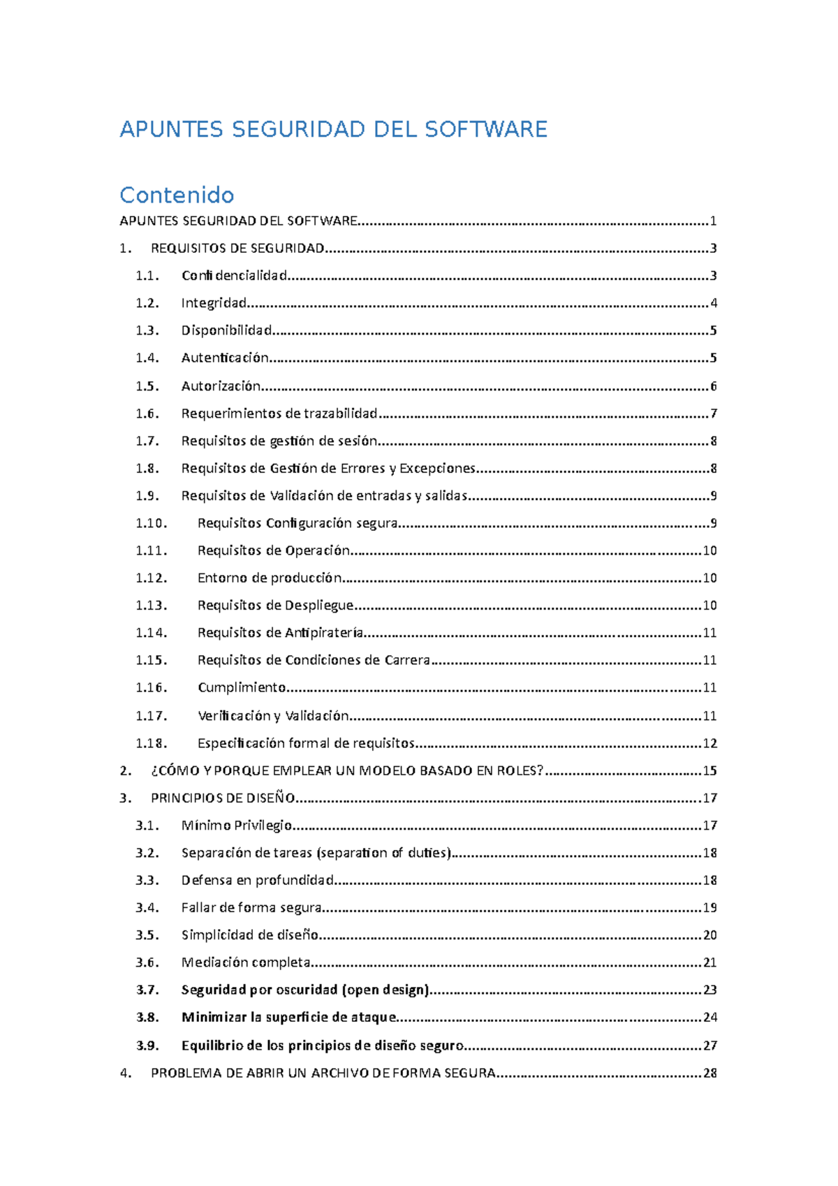 Principios de Diseño y Requisitos de Seguridad del software - APUNTES ...