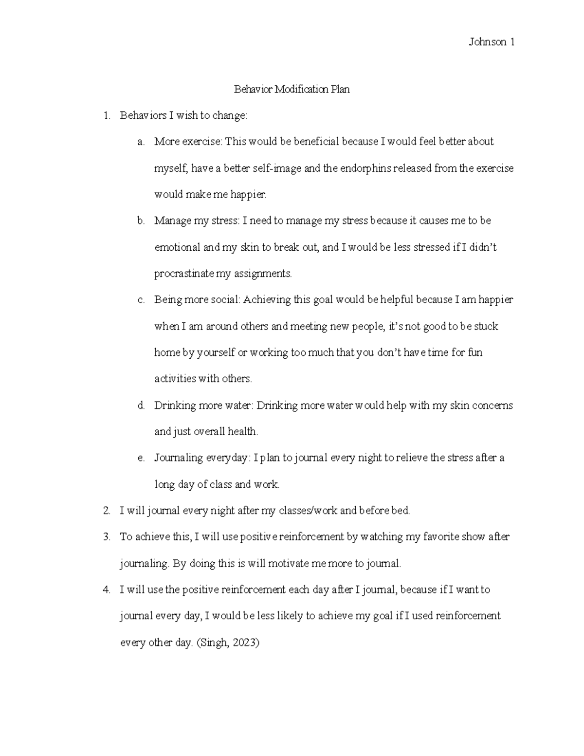 Behavior Modification Plan - Johnson 1 Behavior Modification Plan ...