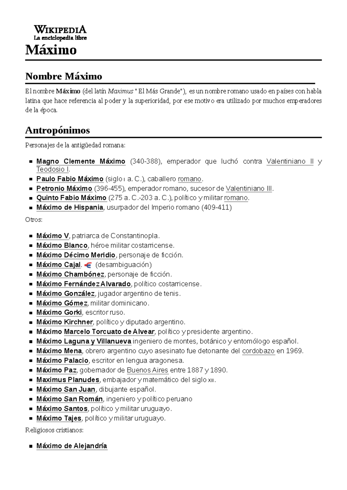 Máximo - Resumen Historia - Máximo El nombre Máximo (del latín Maximus ...
