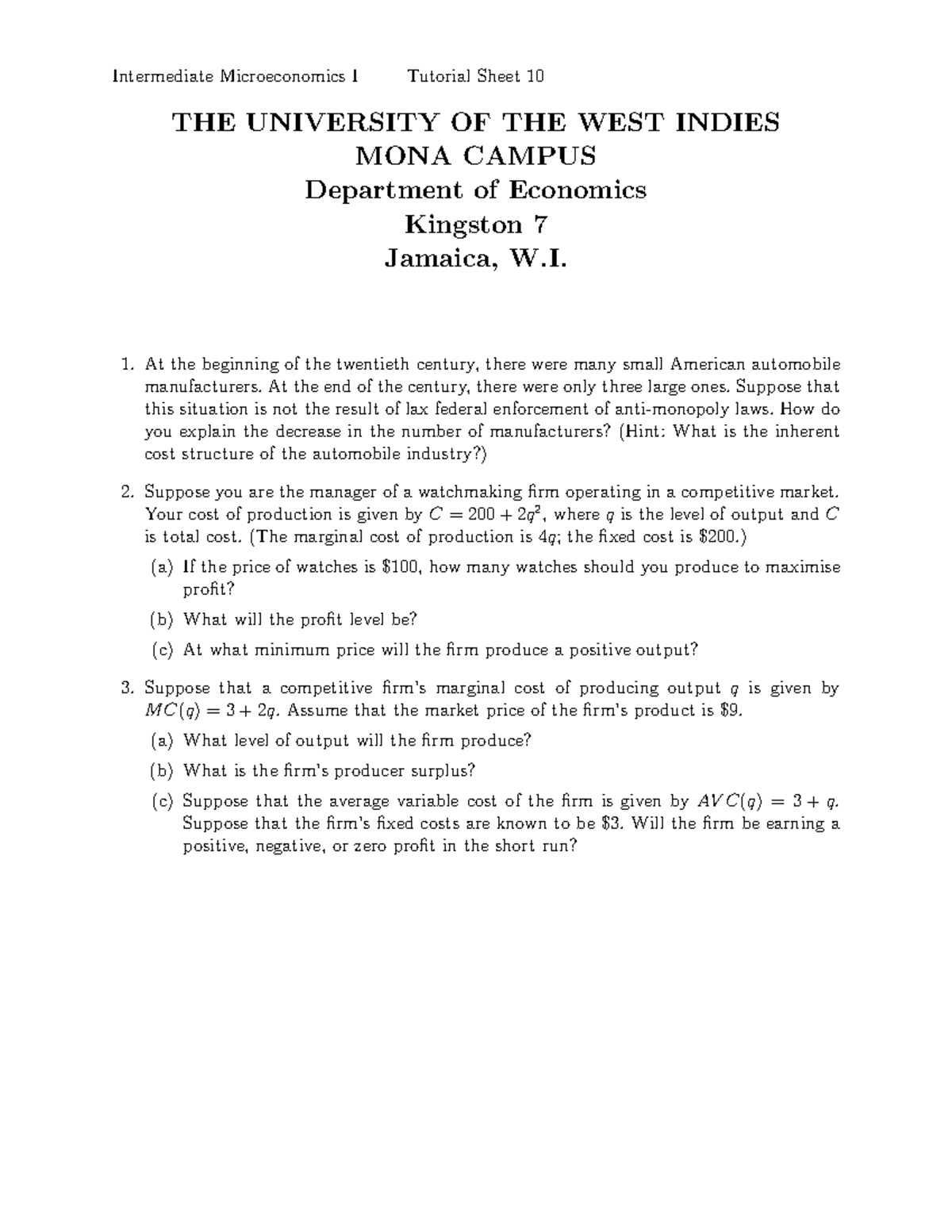 ECON2000 tutorial 10 - Econ - Intermediate Microeconomics I Tutorial ...