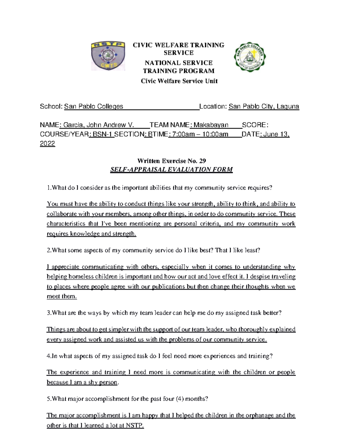 Garcia-29 - OKAY NA - CIVIC WELFARE TRAINING SERVICE NATIONAL SERVICE ...