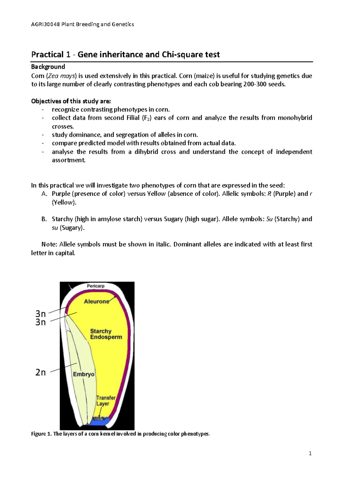 AGRI30048 Prac 1 2022 - Prac 1 - Practical 1 - Gene inheritance and Chi ...