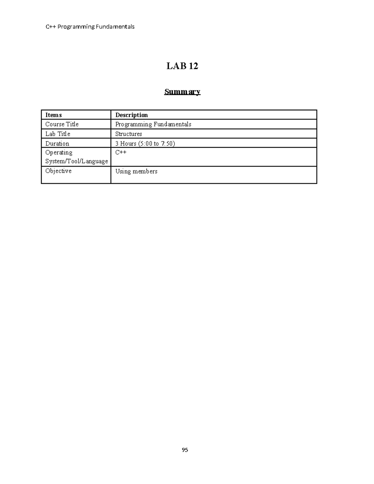 PF Lab12 Structures - fgfg - LAB 12 Summary Items Description Course ...