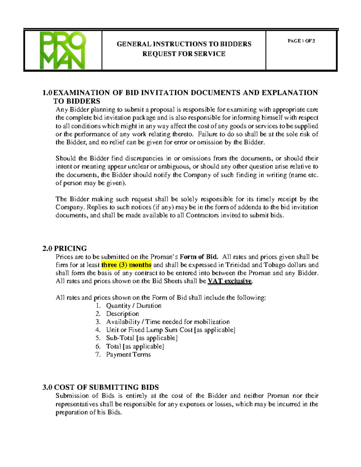 Instructions to Bidders - GENERAL INSTRUCTIONS TO BIDDERS REQUEST FOR ...