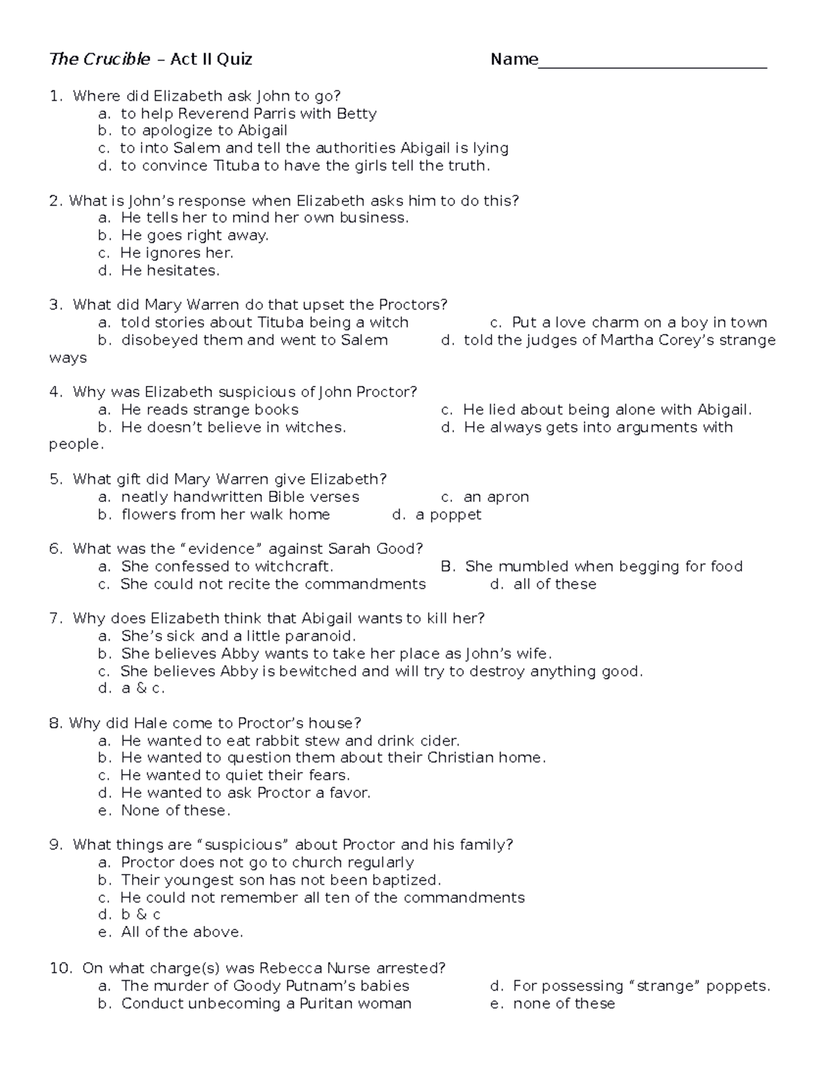 Crucible act ii quiz new 2 - The Crucible – Act II Quiz Name ...
