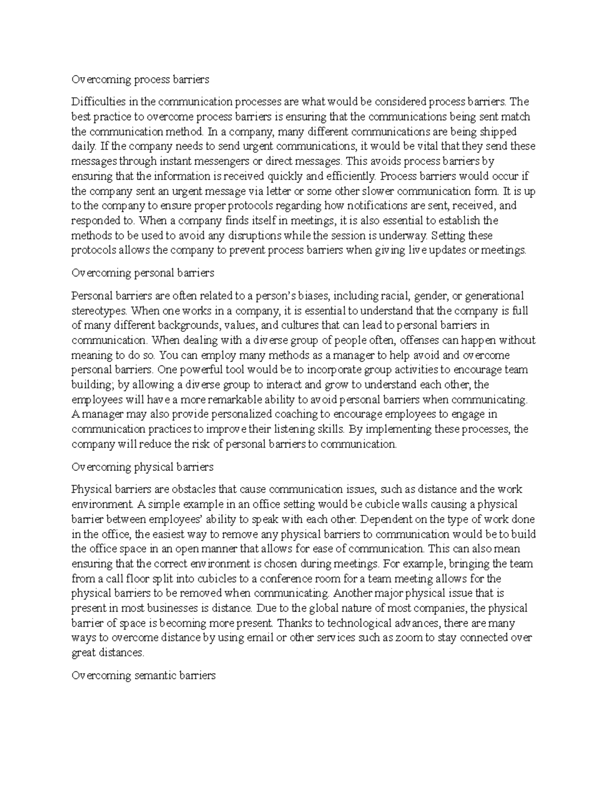 Business Management Tasks - Task 4 - Overcoming process barriers ...