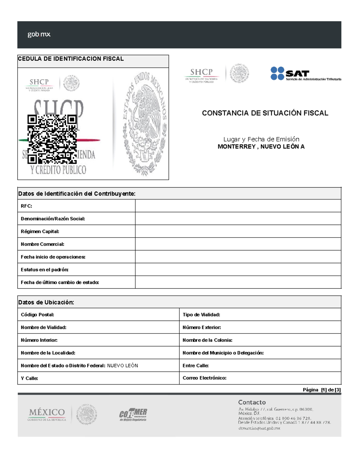 Cedula fiscal - ........... - Página [ 1 ] de [3] CEDULA DE ...