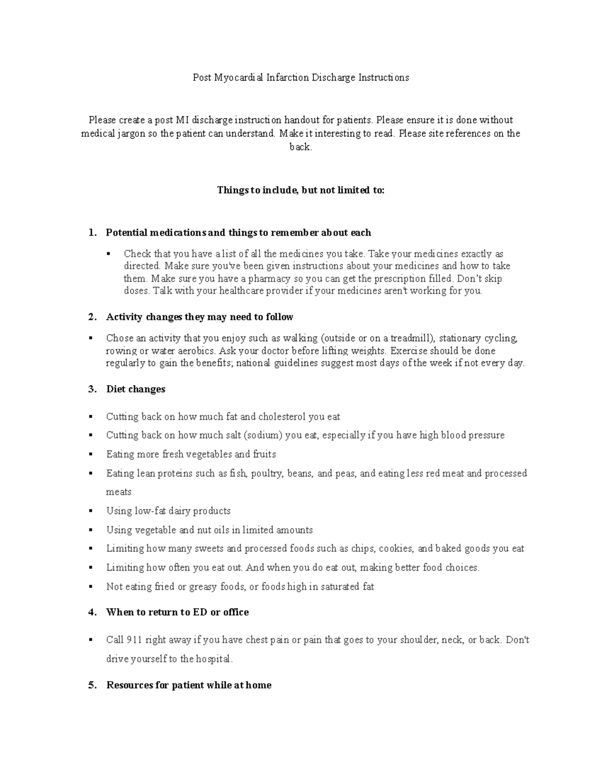 Post Myocardial Infarction Discharge Instruction activity - NUR2392 ...