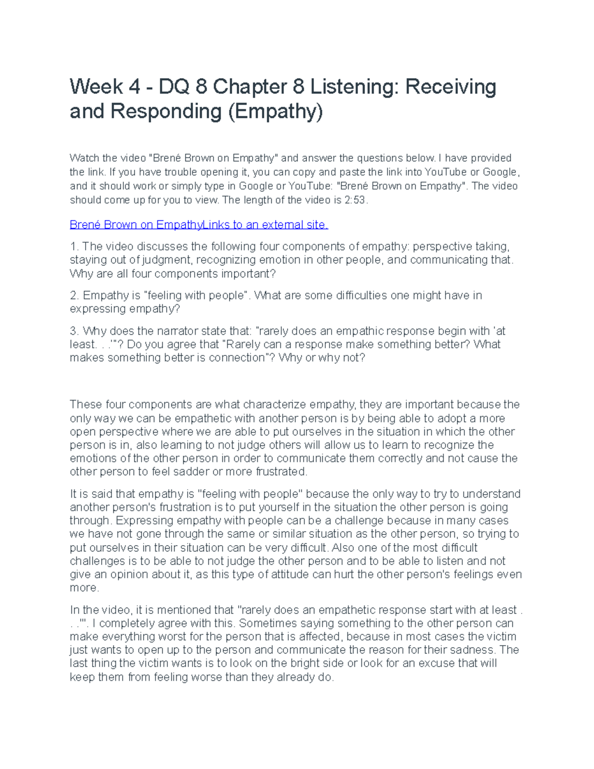 Week 4 - DQ 8 Chapter 8 Listening Receiving and Responding (Empathy ...