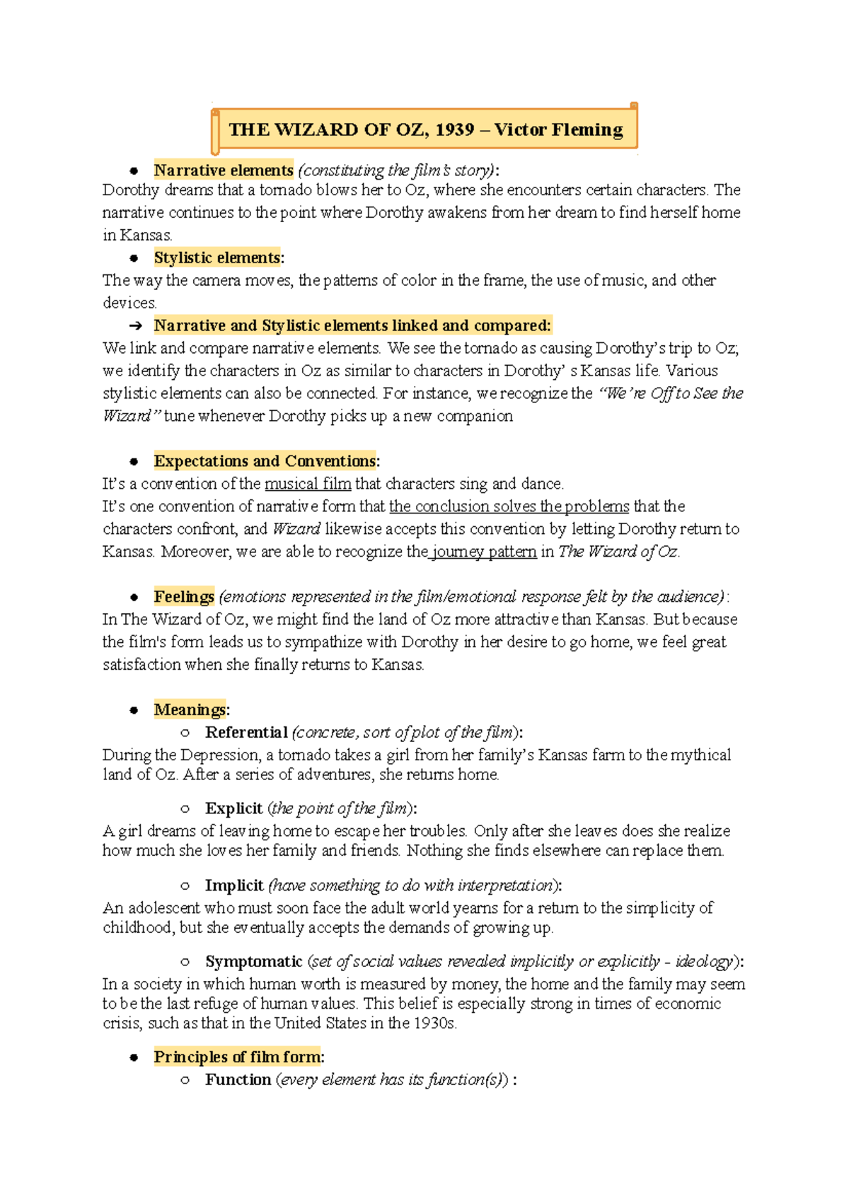 The Wizard of Oz, notes from lesson and book - THE WIZARD OF OZ, 1939 ...