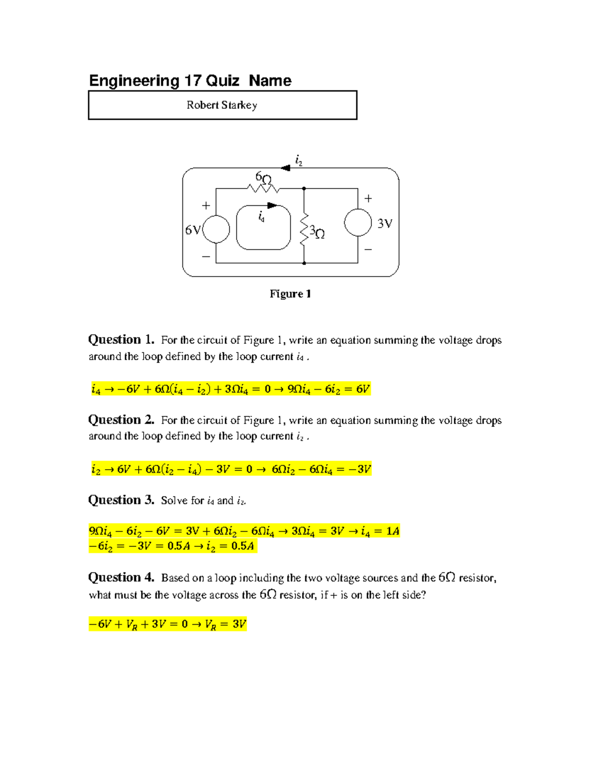 Starkey Robert ENGR 17Quiz2Multisim - Engineering 17 Quiz Name Figure 1 ...