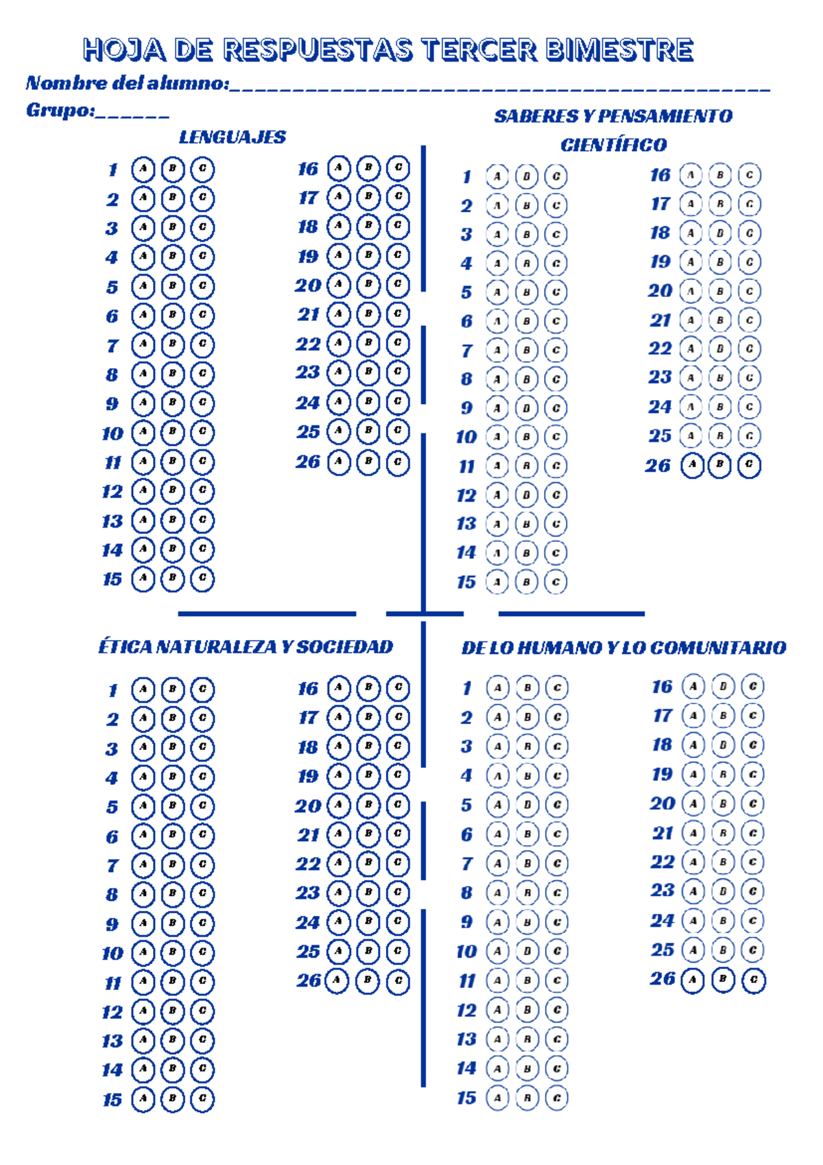 Hoja de Respuestas - A 2 3 4 5 6 7 8 9 10 11 12 13 14 15 16 17 18 19 20 ...