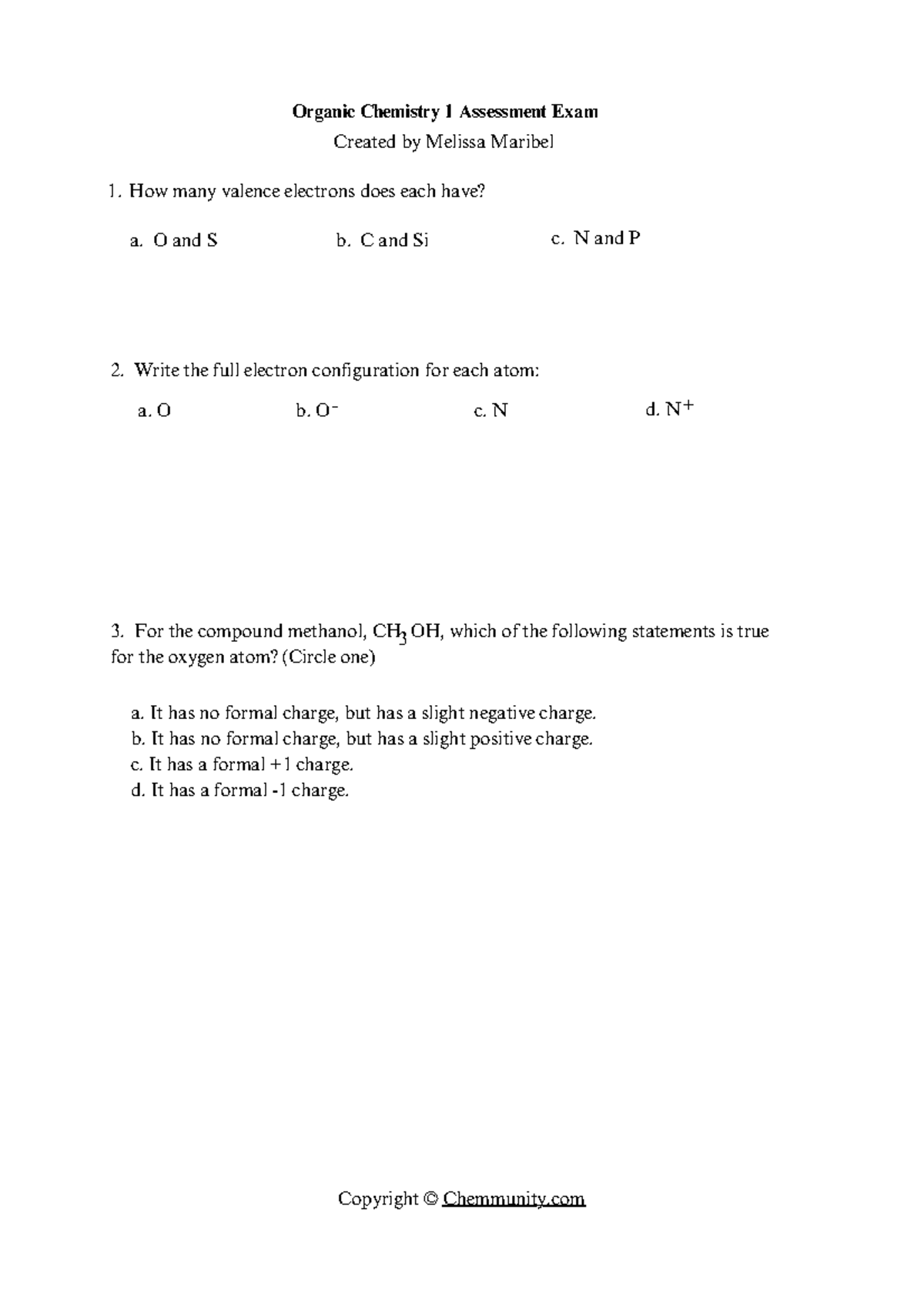 orgo 1 assessment practice questions for the year 2022/2023 - 1 .How ...