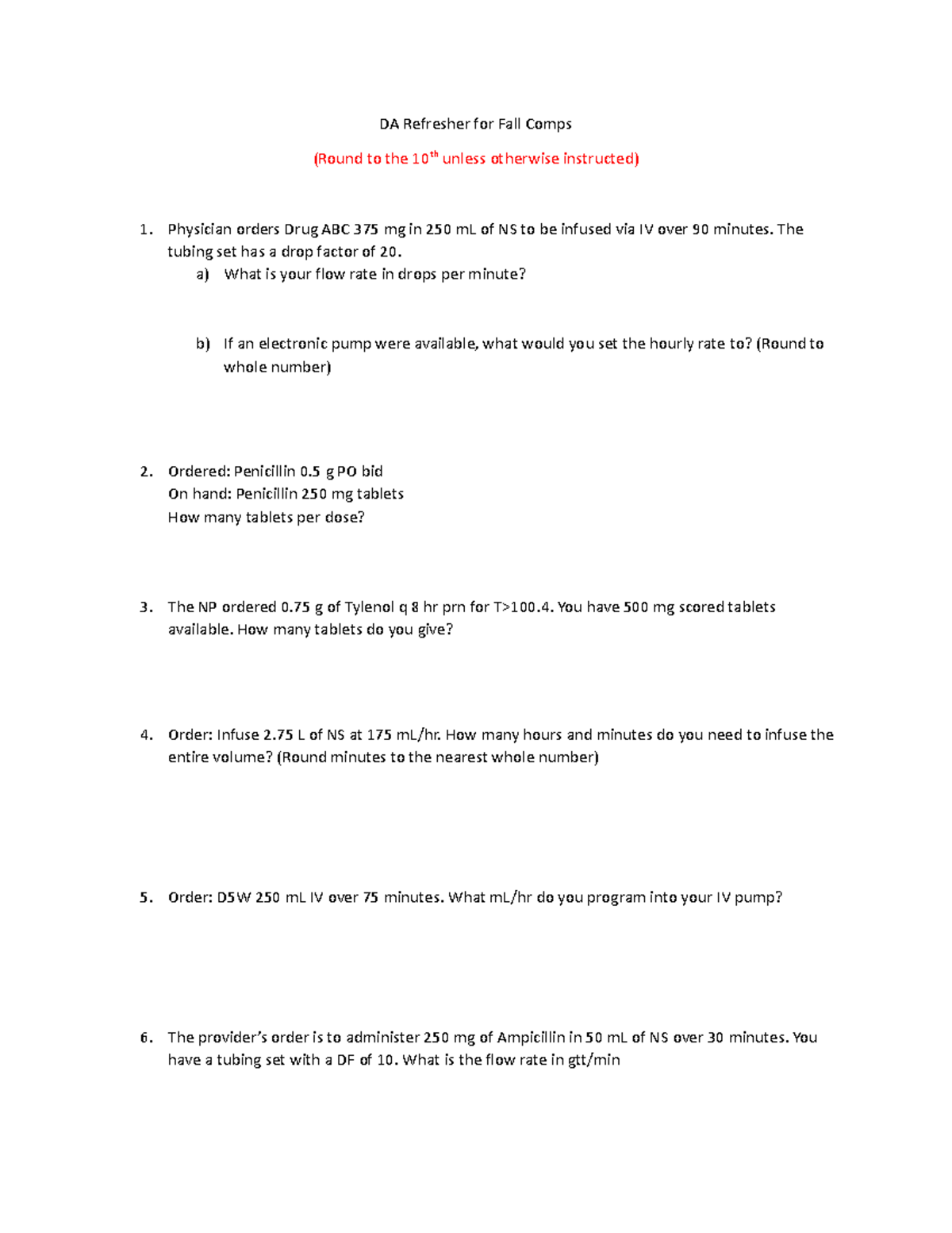 DA Refresher for Math Comps - DA Refresher for Fall Comps (Round to the ...