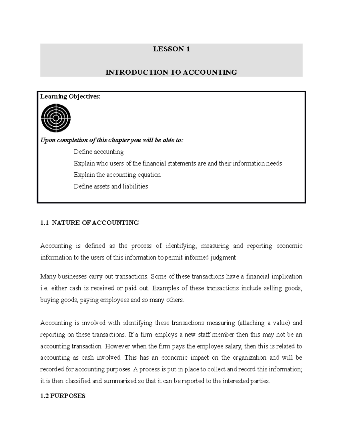 Lesson 1 Introduction TO Accounting - LESSON 1 INTRODUCTION TO ...