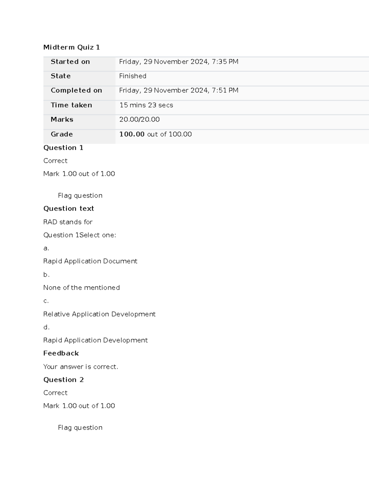 Midterm Quiz 1 software engineering - Midterm Quiz 1 Started on Friday, 29 November 2024, 7:35 ...