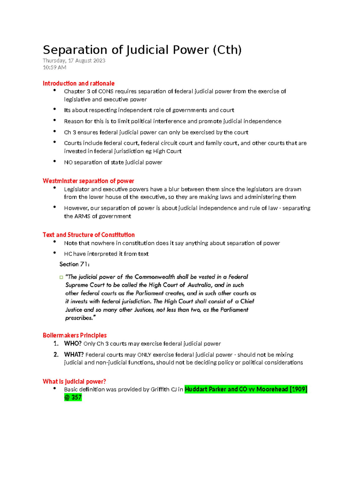 Separation of cth judicial power - Separation of Judicial Power (Cth) Thursday, 17 August 2023 ...