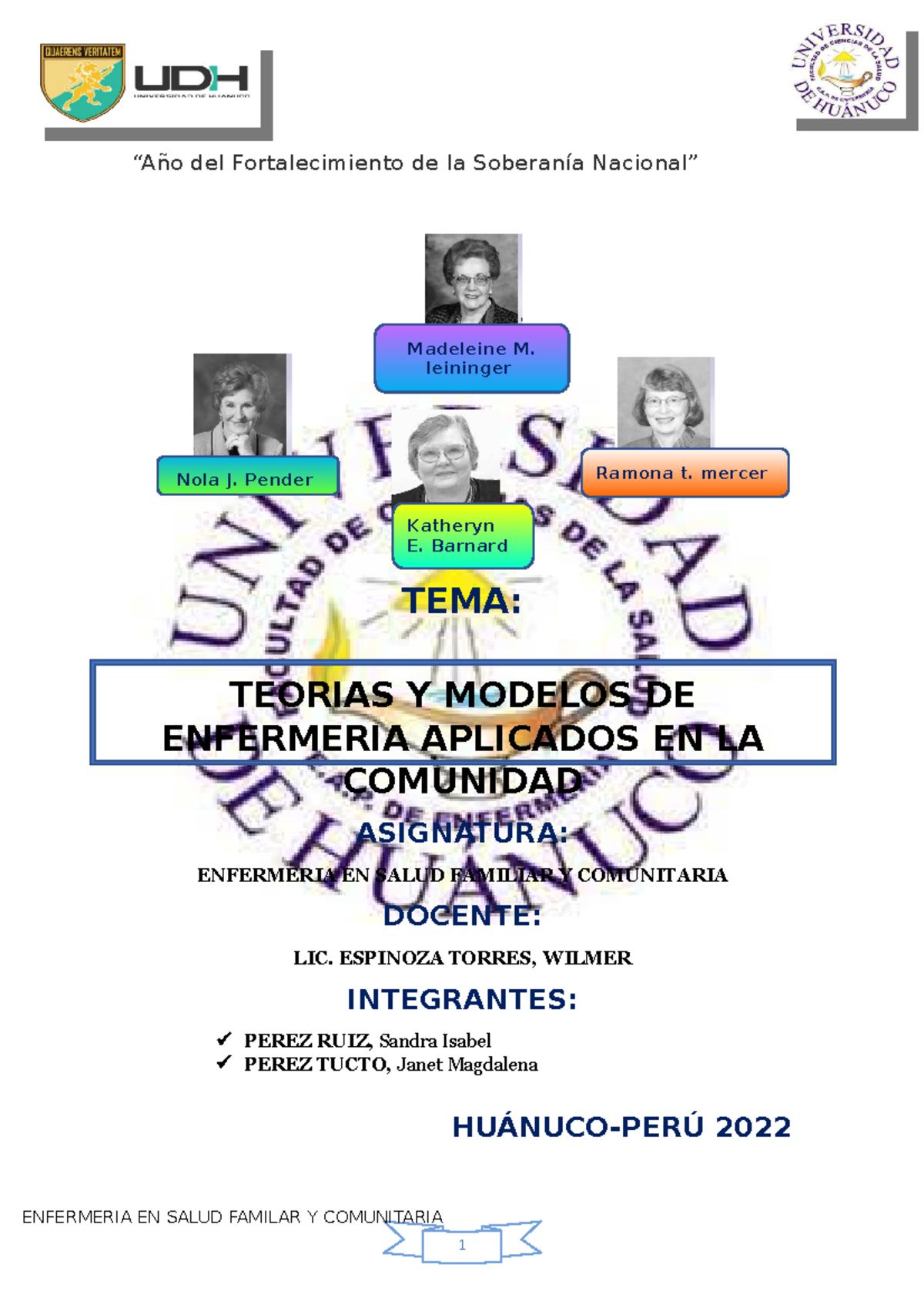 Teorias de enfermeria 2 - “Año del Fortalecimiento de la Soberanía Nacional” TEMA: TEORIAS Y ...