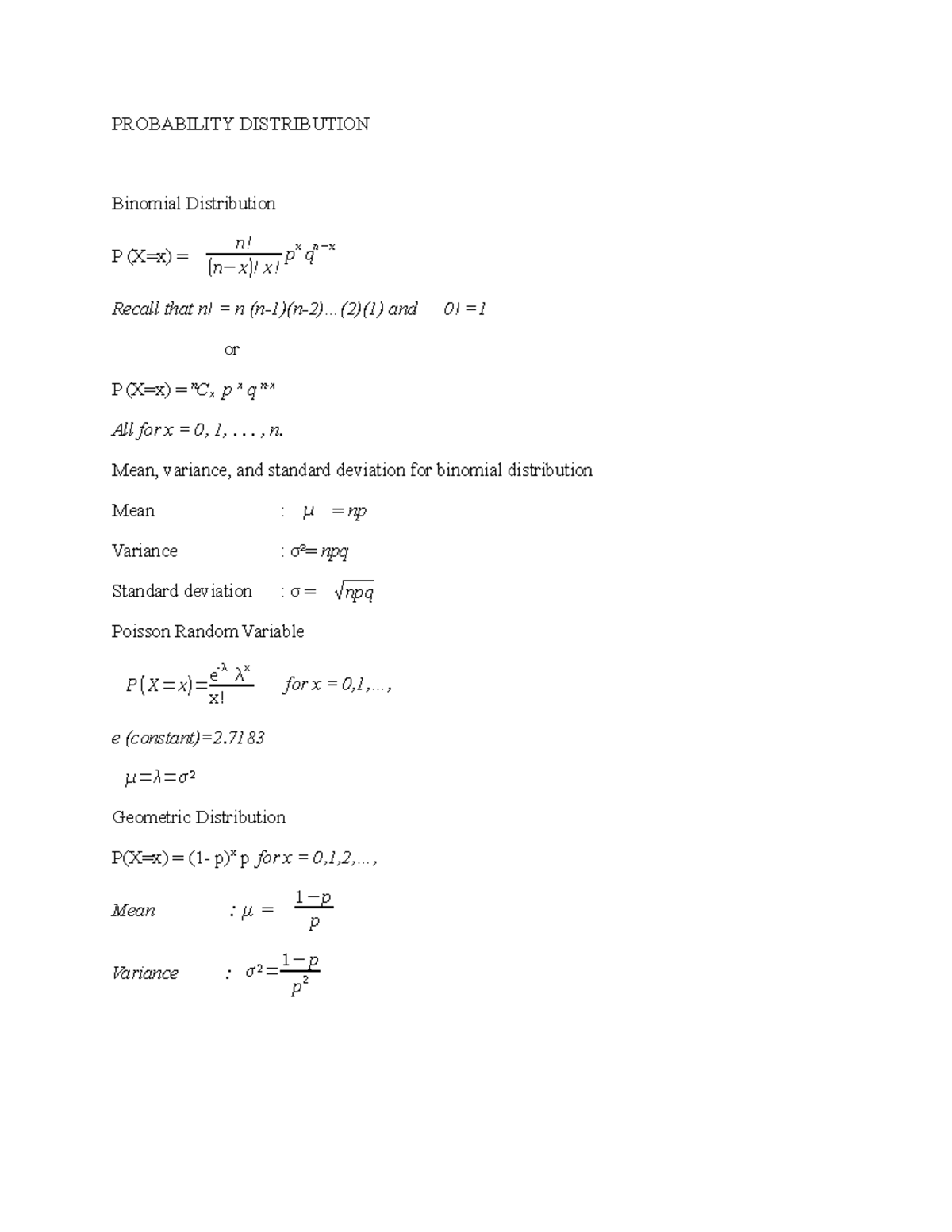 Formula Probability Distribution - PROBABILITY DISTRIBUTION Binomial ...