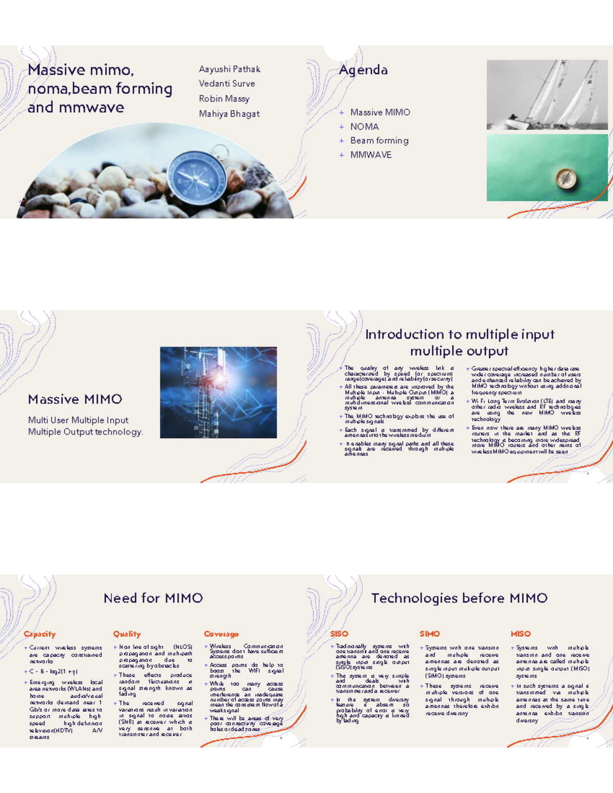 MCS Topic presentation - Massive mimo, noma,beam forming and mmwave Aayushi Pathak Vedanti Surve ...