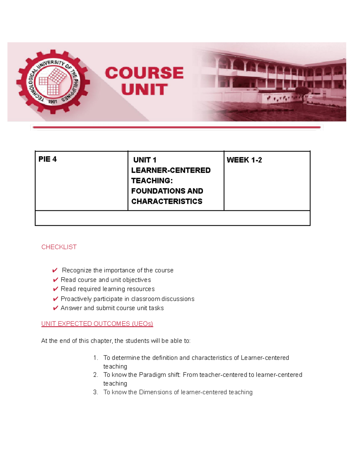 Course UNIT NO.1cGroup NO - Bachelor of Science in Industrial Education ...