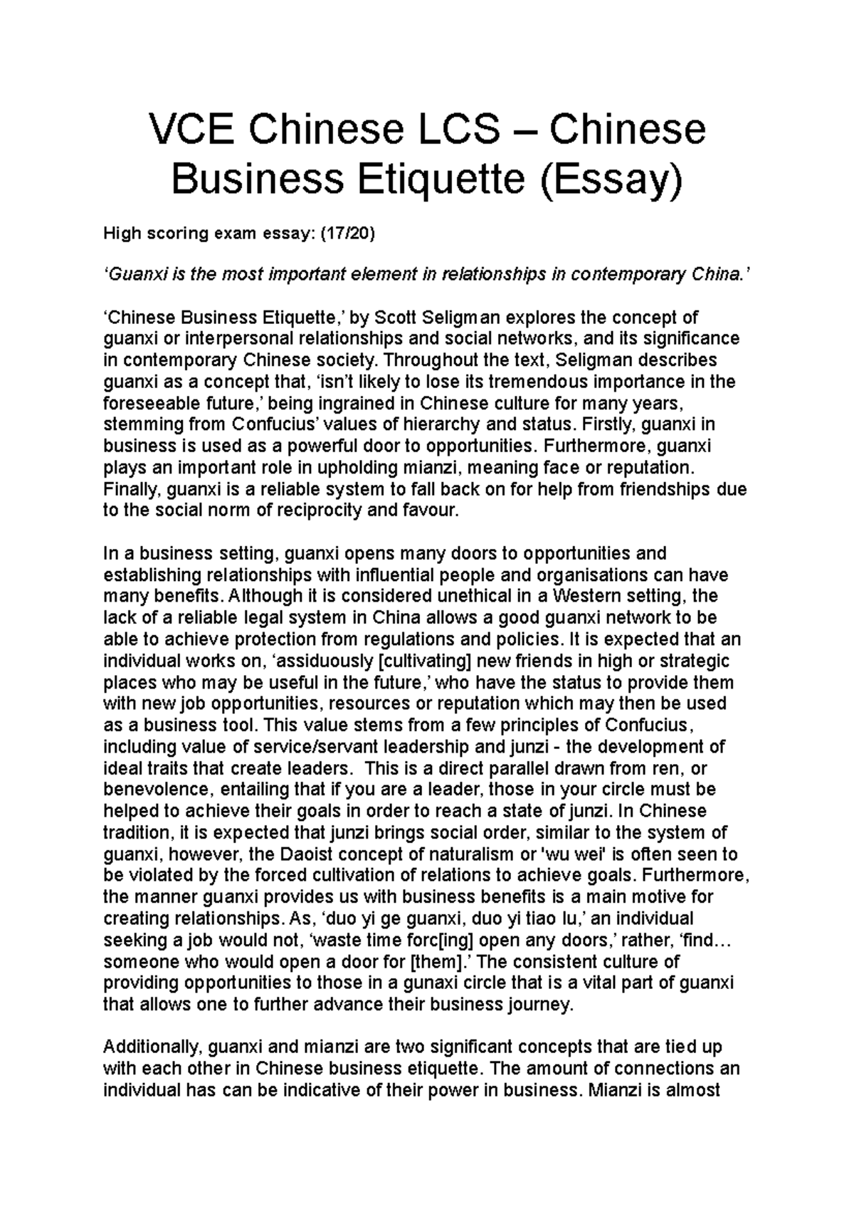 VCE Chinese LCS - Chinese Business Etiquette - VCE Chinese LCS ...