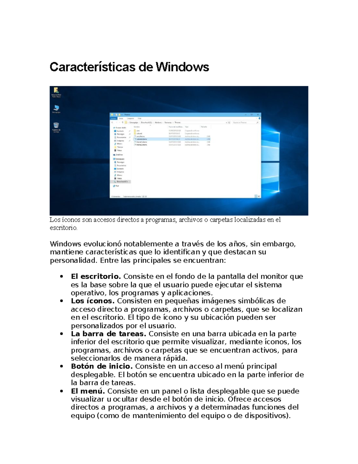 Características de Windows - Características de Windows Los íconos son ...