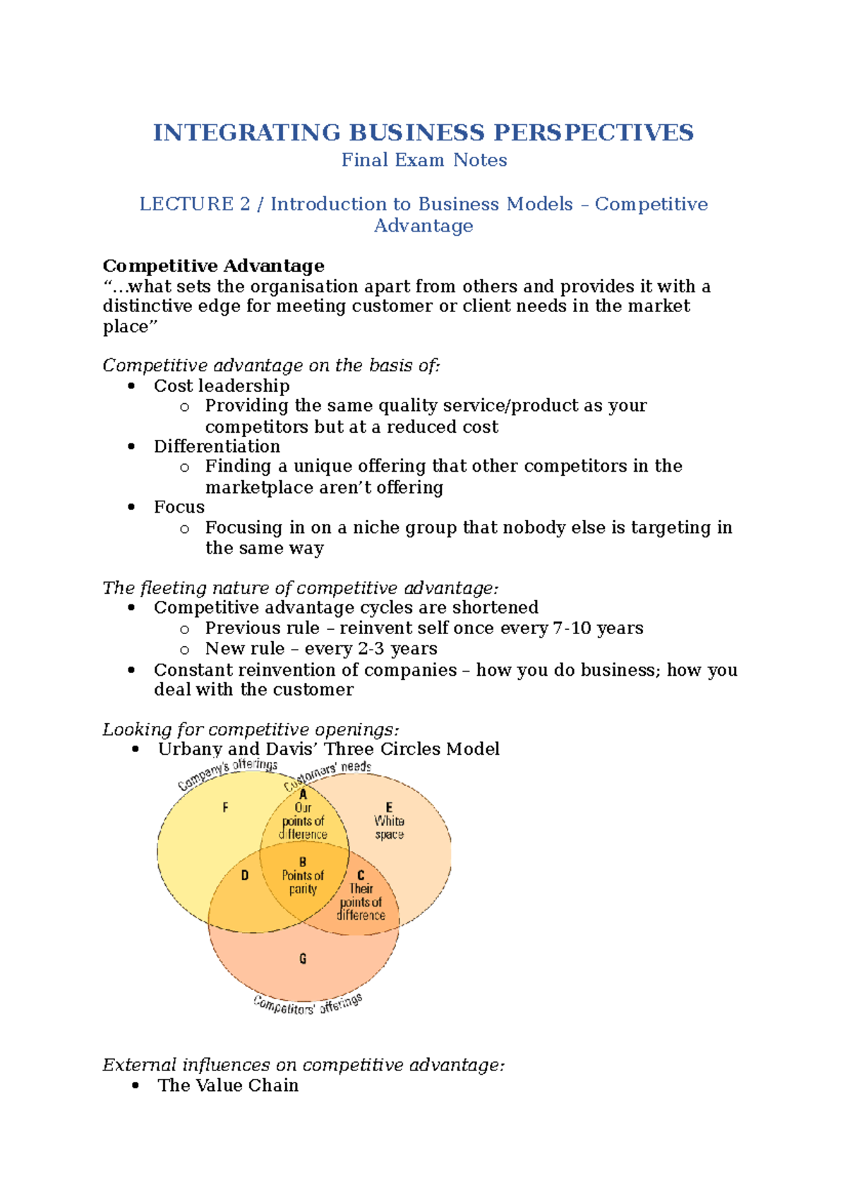 Integrating Business Perspective Notes/Summaries - INTEGRATING BUSINESS ...