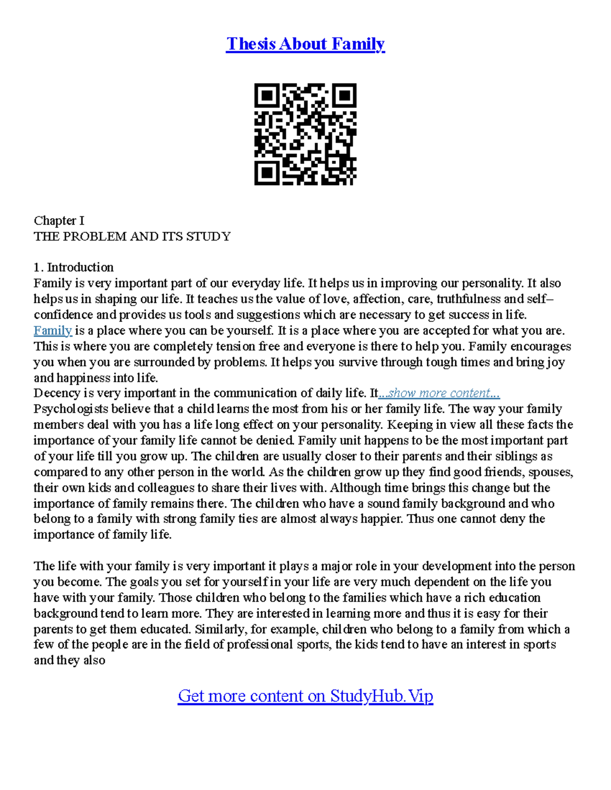 Family Relationship Essay - Thesis About Family Chapter I THE PROBLEM ...