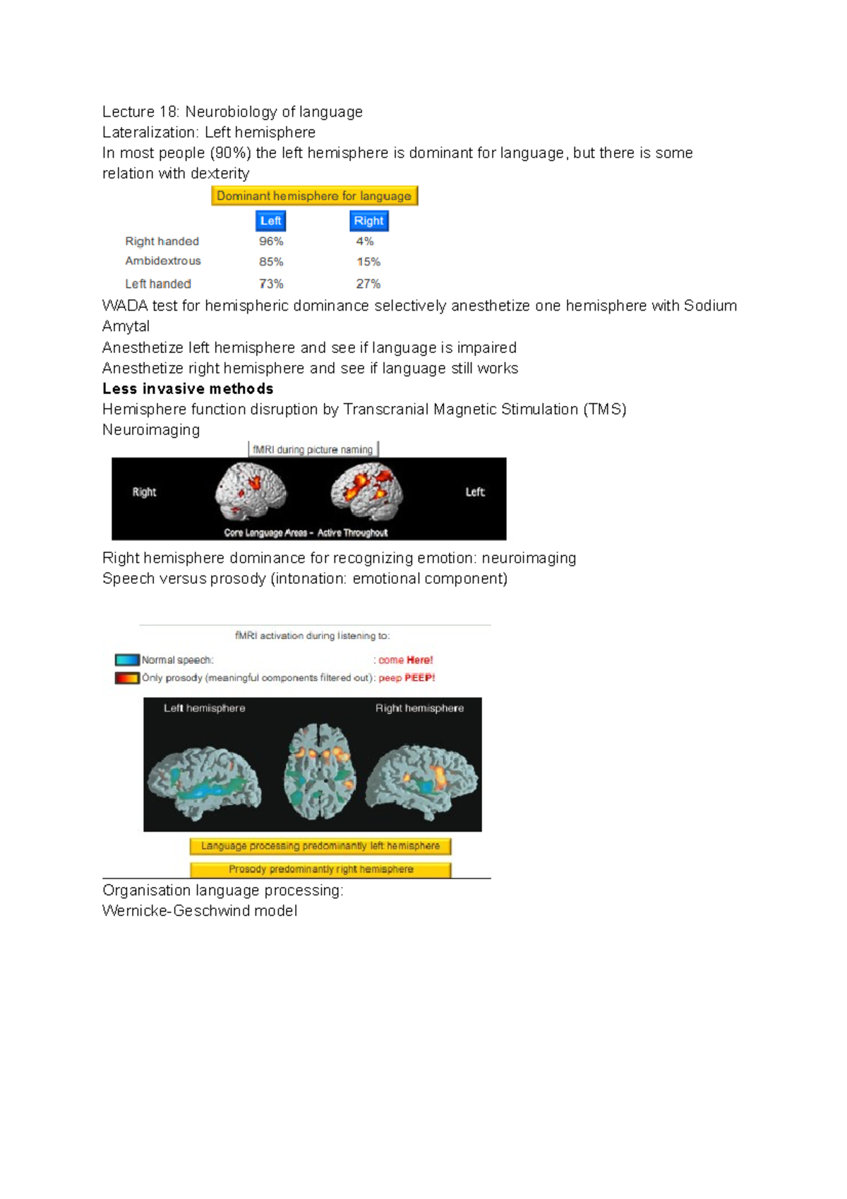 Lecture 18 Neurobiology of language - Lecture 18: Neurobiology of ...