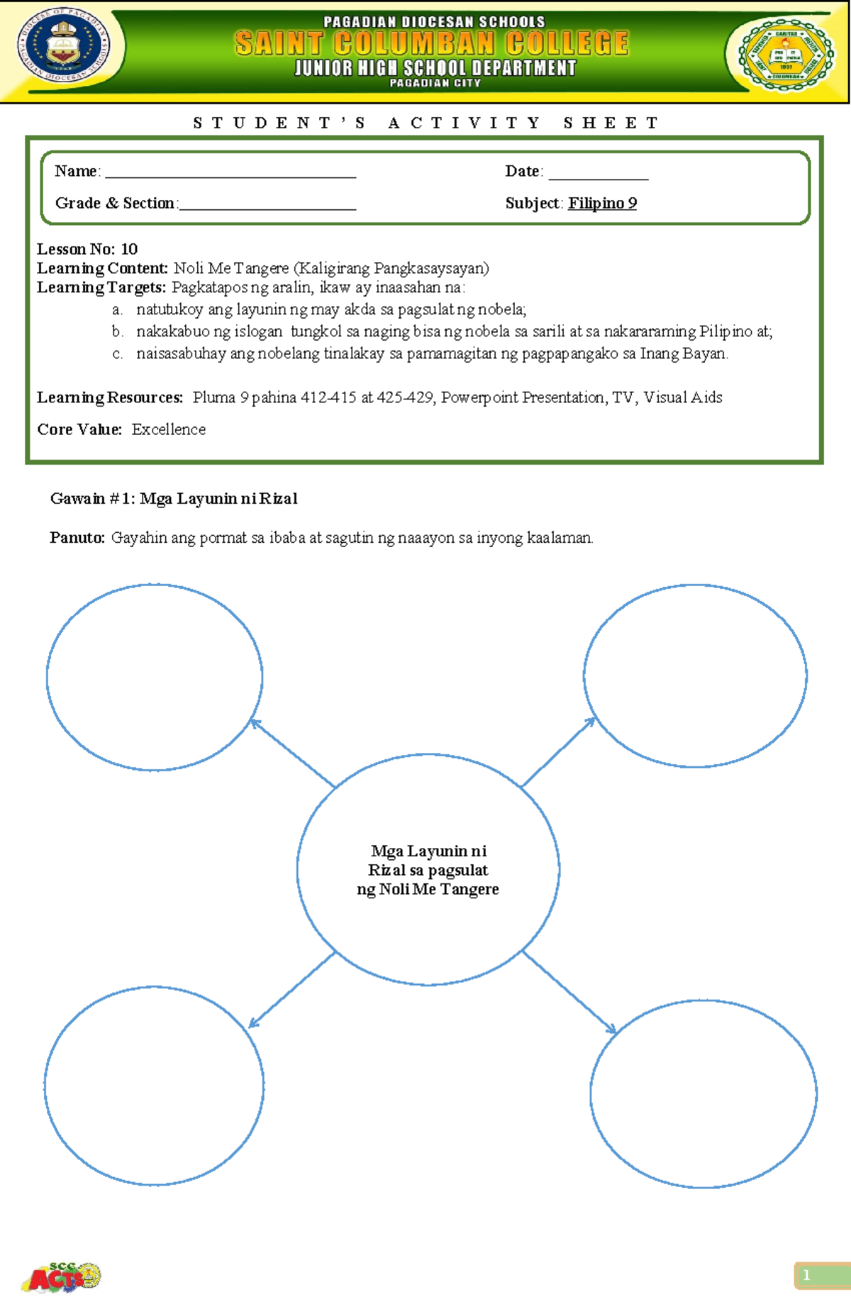 Activity-Sheet 9 - 1 S T U D E N T ’ S A C T I V I T Y S H E E T Gawain ...
