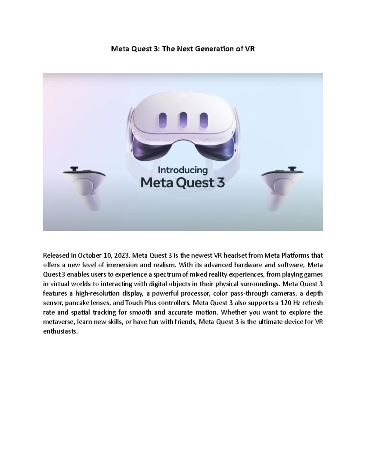 Meta Quest 3 - Meta Quest 3 is the newest VR headset from Meta Pla orms ...