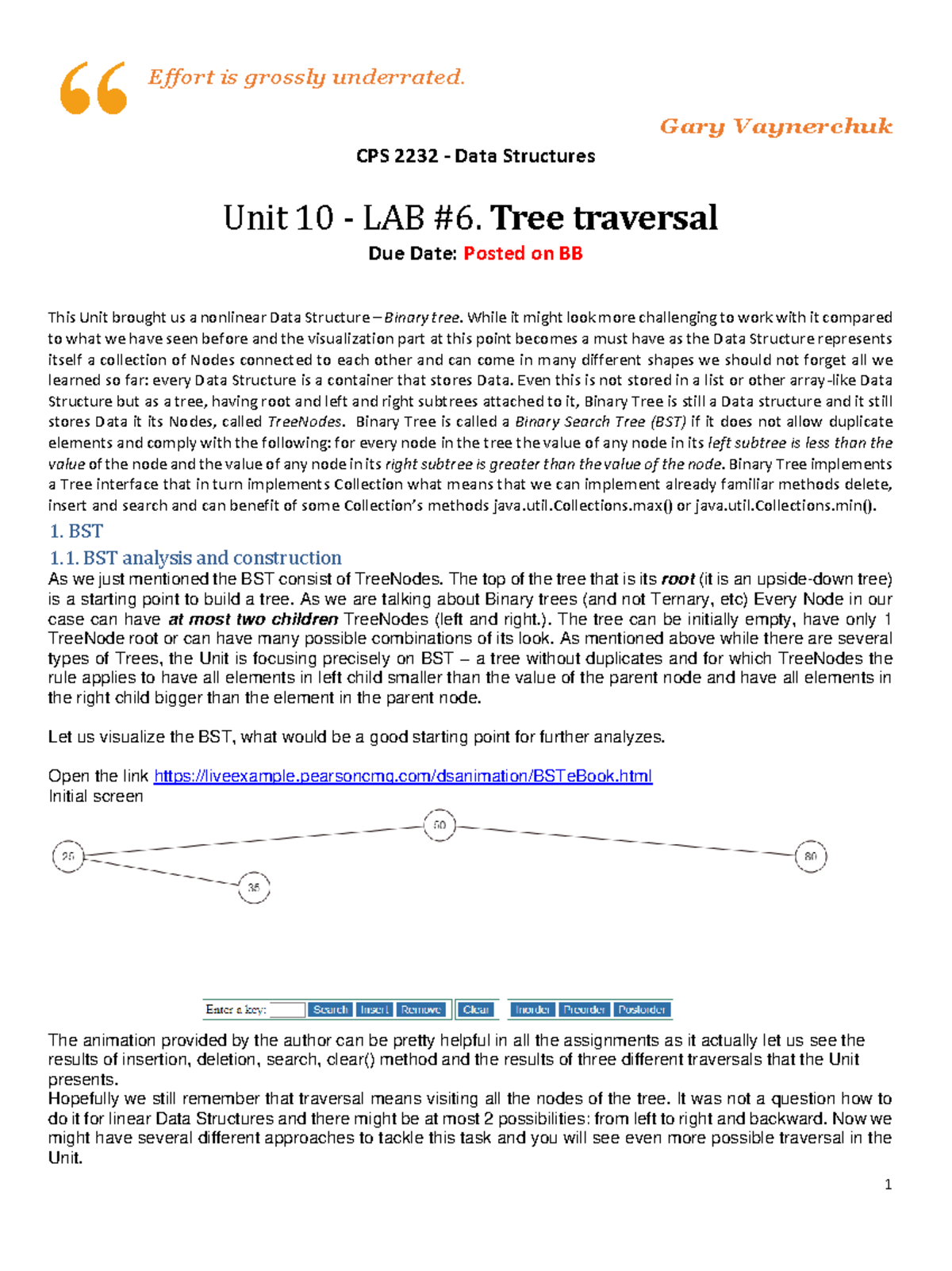 CPS 2232 Unit9 Lab6 - Gary Vaynerchuk CPS 223 2 - Data Structures Unit 10 - LAB # 6. Tree ...
