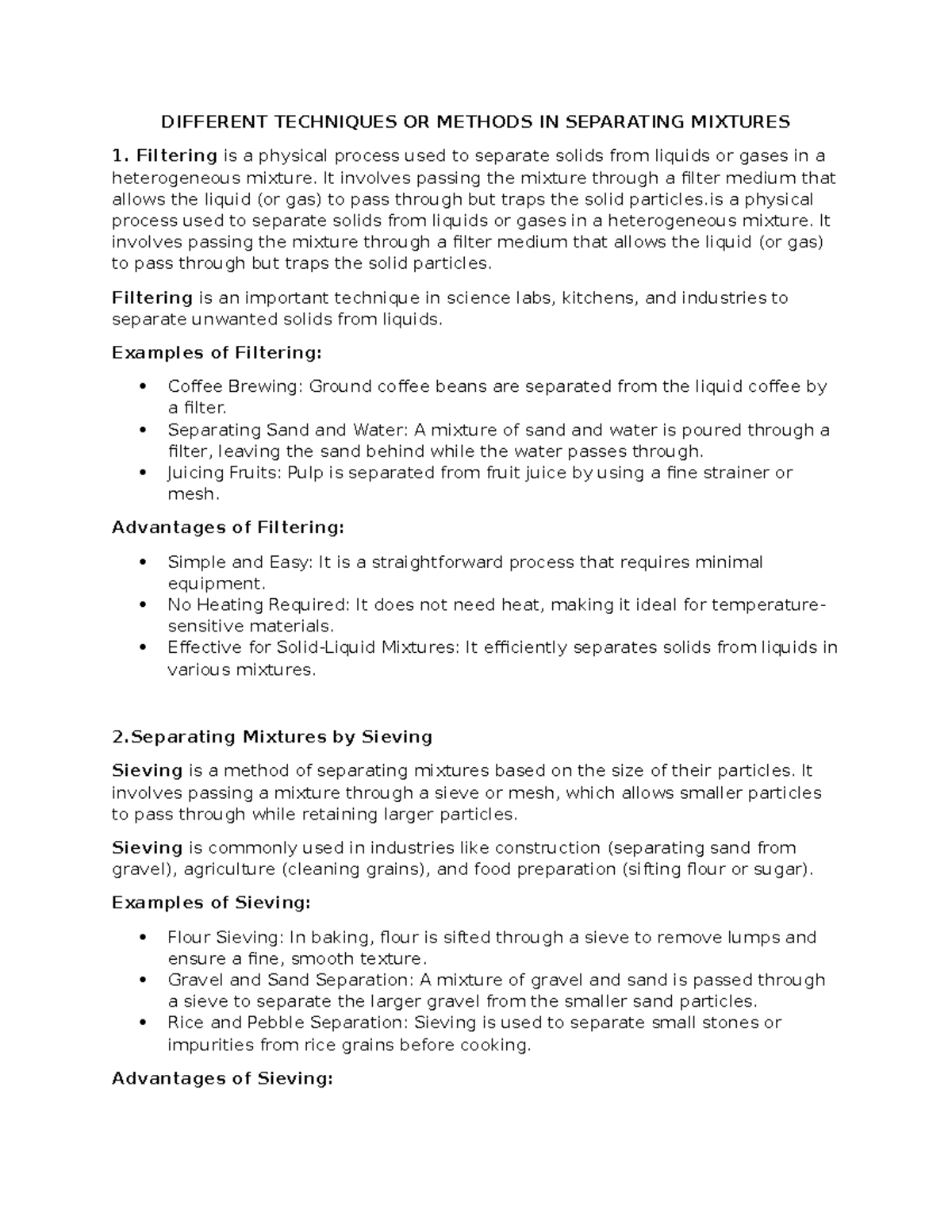 Different Techniques OR Methods IN Separating Mixtures FULL Lecture - DIFFERENT TECHNIQUES OR ...