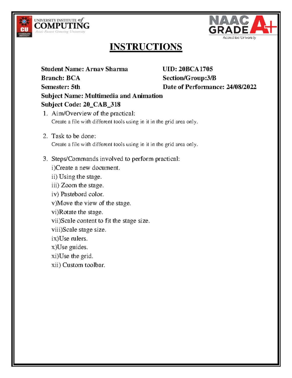 20BCA1705 Arnav Sharma Animation worksheet 1 - INSTRUCTIONS Student ...