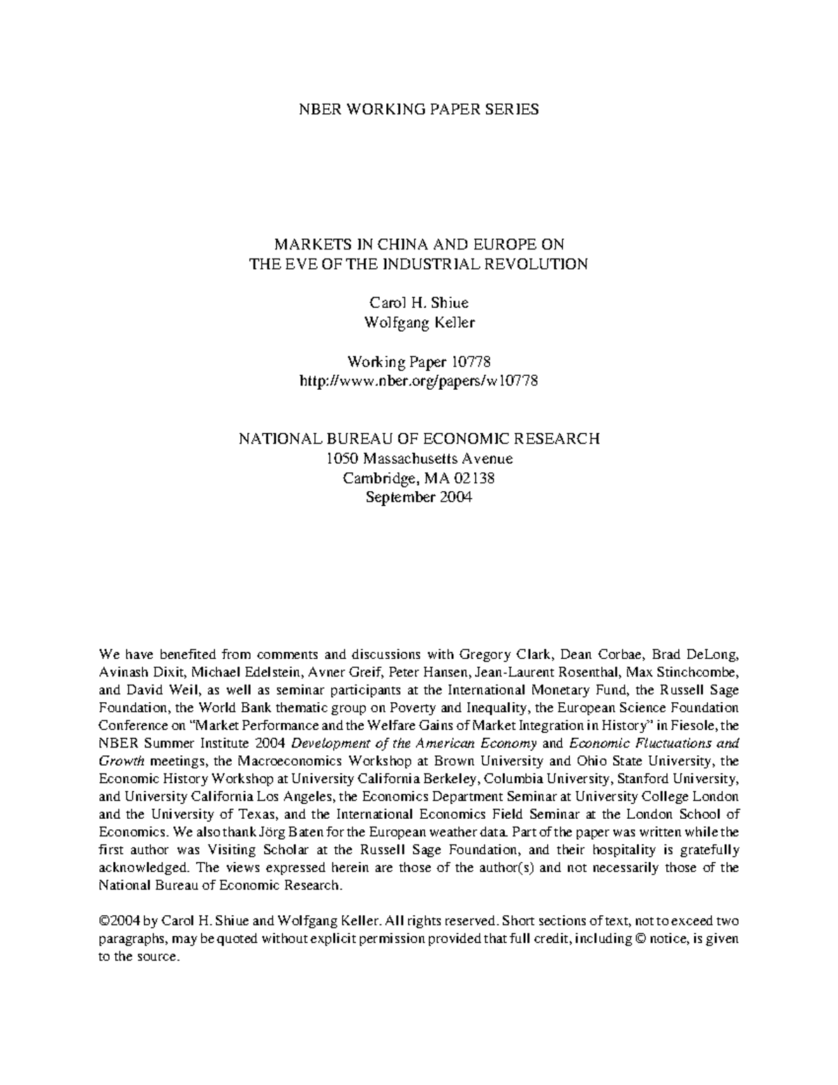 W10778 - Reading - NBER WORKING PAPER SERIES MARKETS IN CHINA AND ...