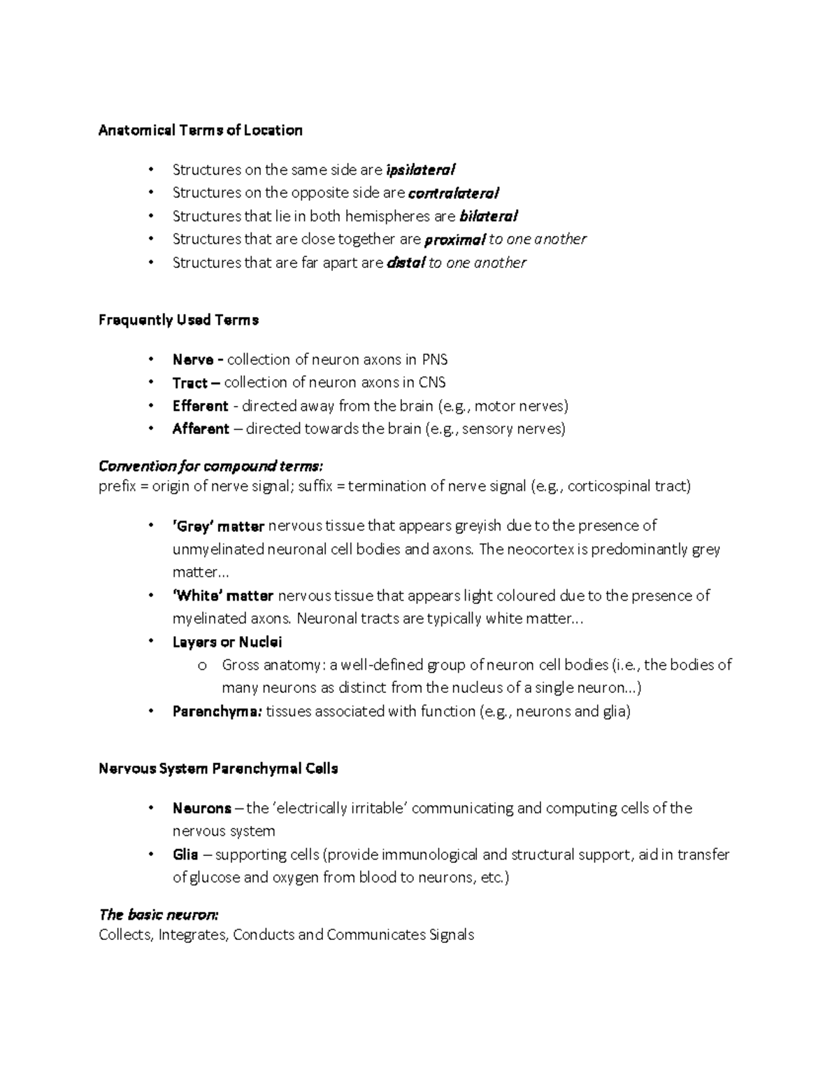 PSYC 2307 (dragged) 7 - study notes - Anatomical Terms of Location ...