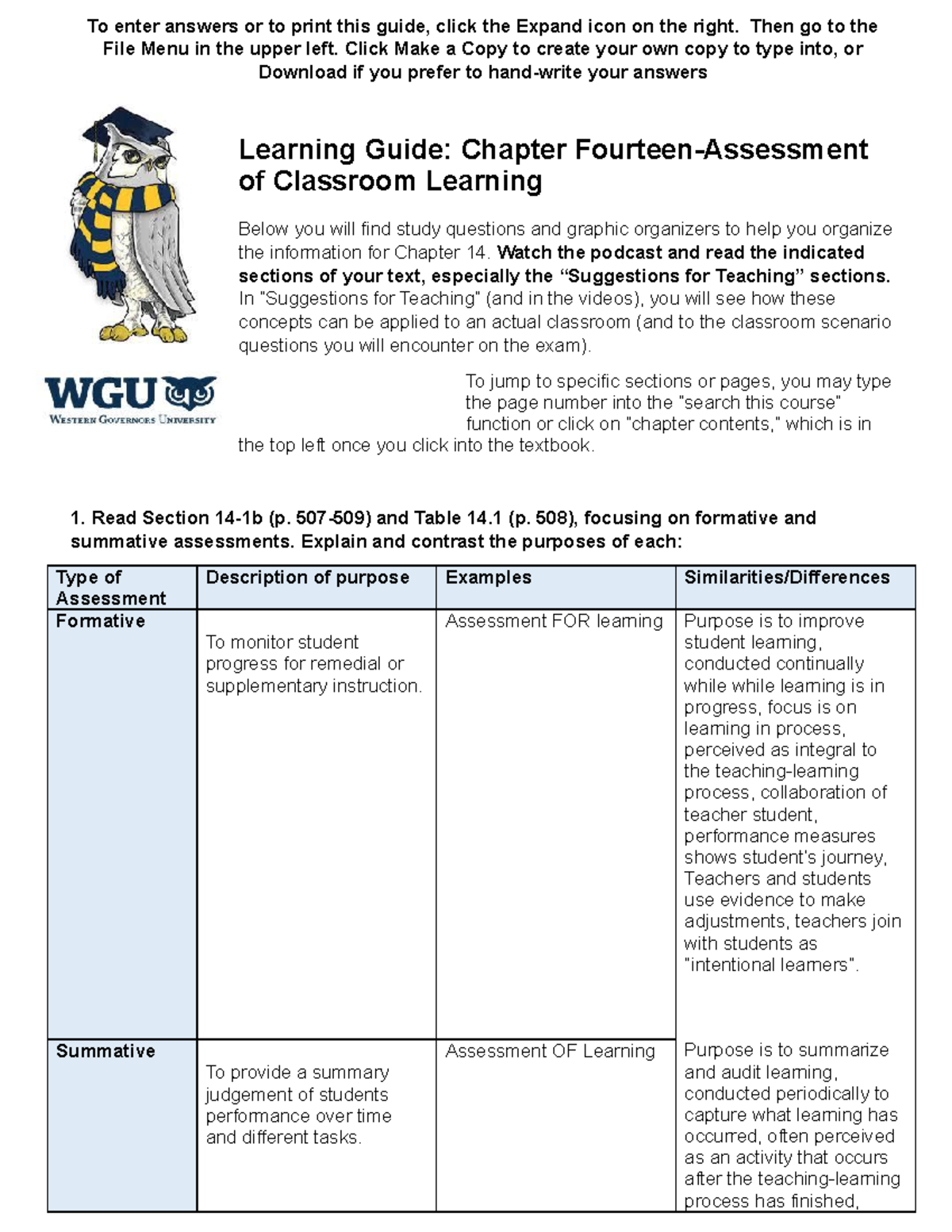 Copy of Chapter 14 Learning Guide - To enter answers or to print this ...