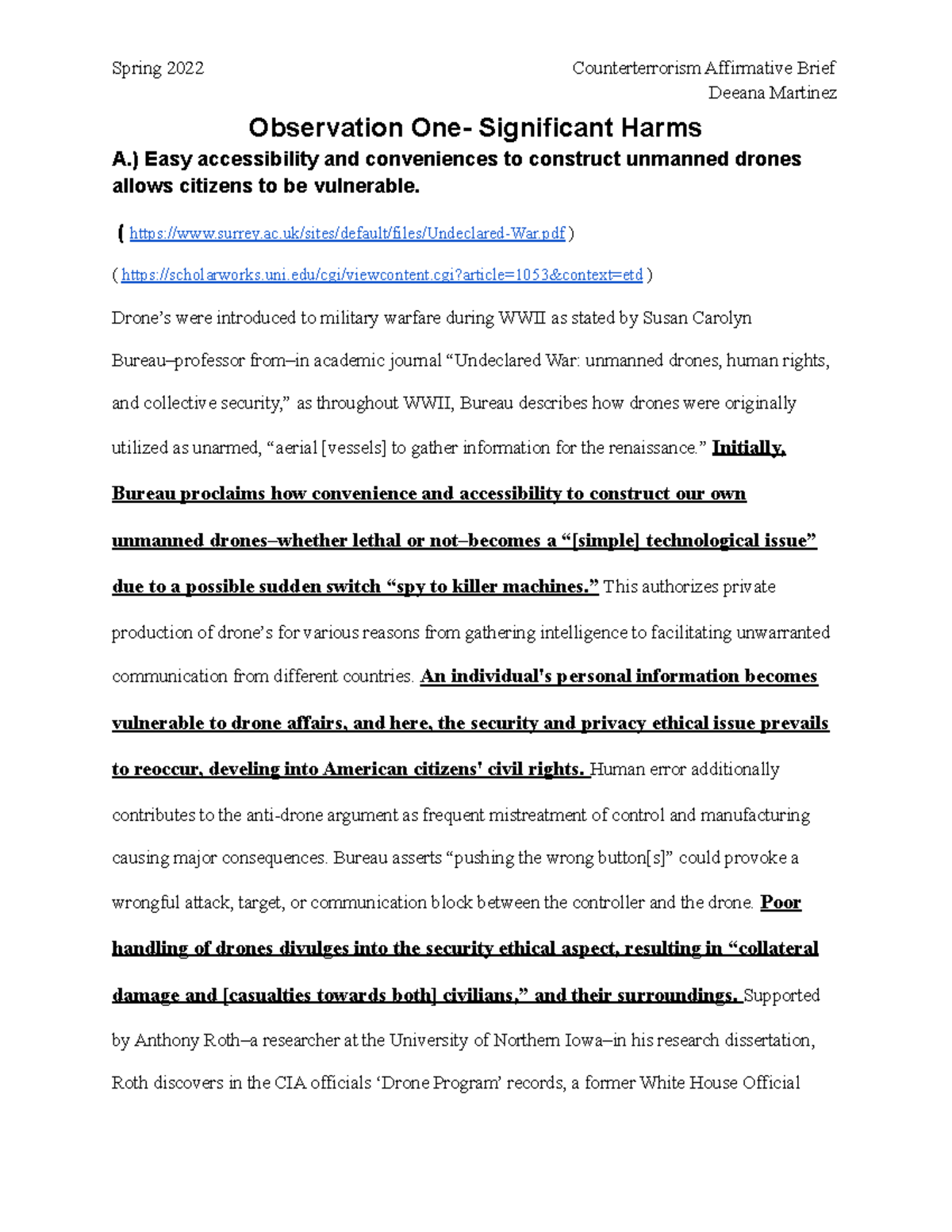 Affirmative Brief Outline - Deeana Martinez Observation One ...
