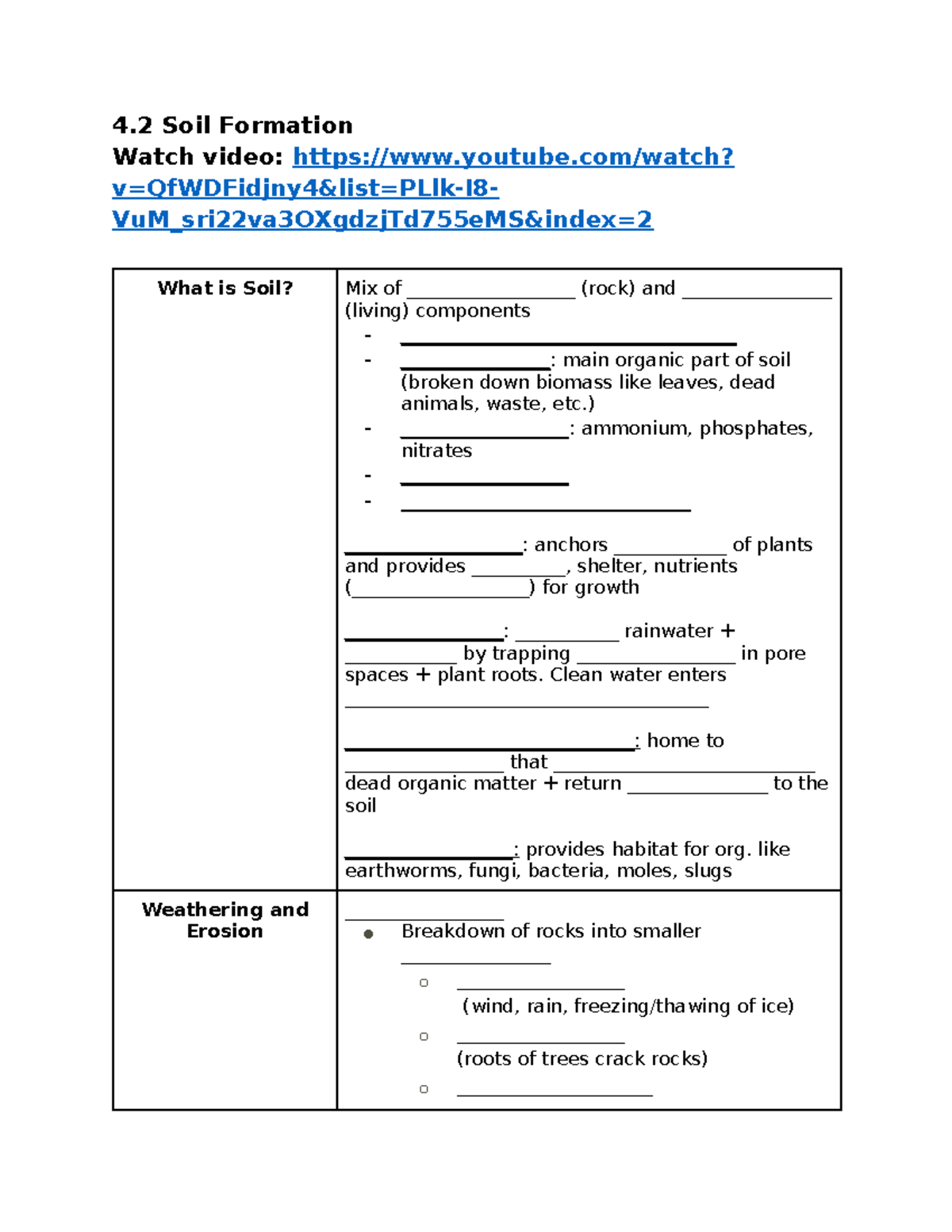 Topics 4 2 and 4 3 fill in blank notes - 4 Soil Formation Watch video ...
