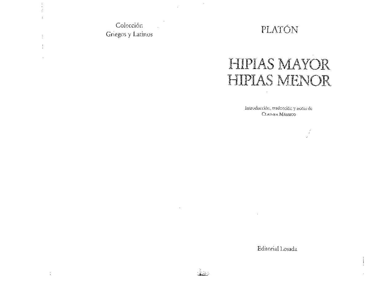 Platon Hipias Mayor Hipias Menor Buenos - Colección PLATÓN Griegos y ...
