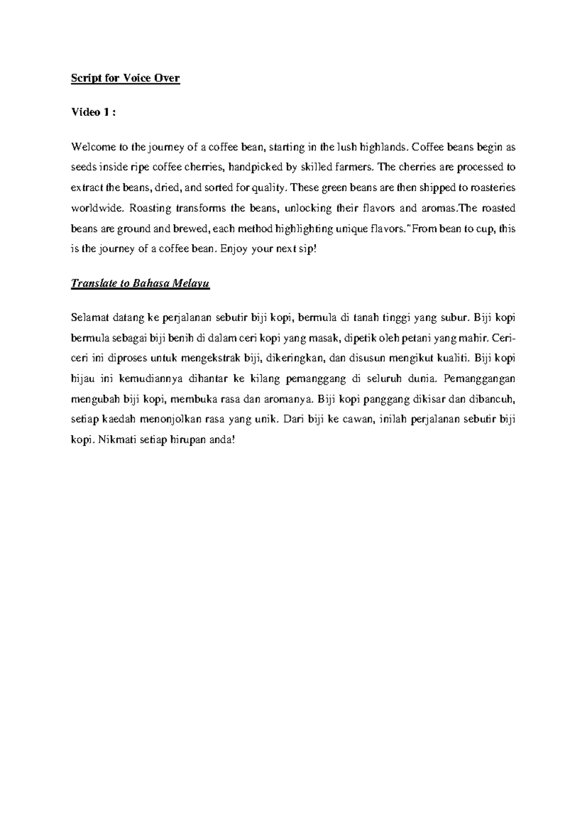 Script for Voice Over - Script for Voice Over Video 1 : Welcome to the ...