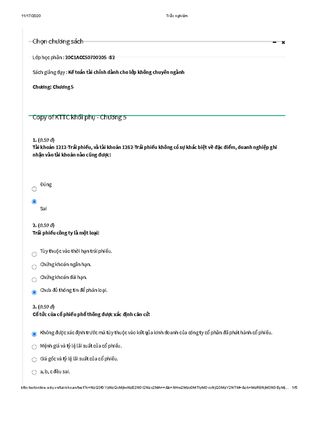 Trac-nghiem-chuong-5-key-9 compress - Chọn ch ương sách Lớp h c ph n :ọ ầ 20C1ACC50700205 -S ...