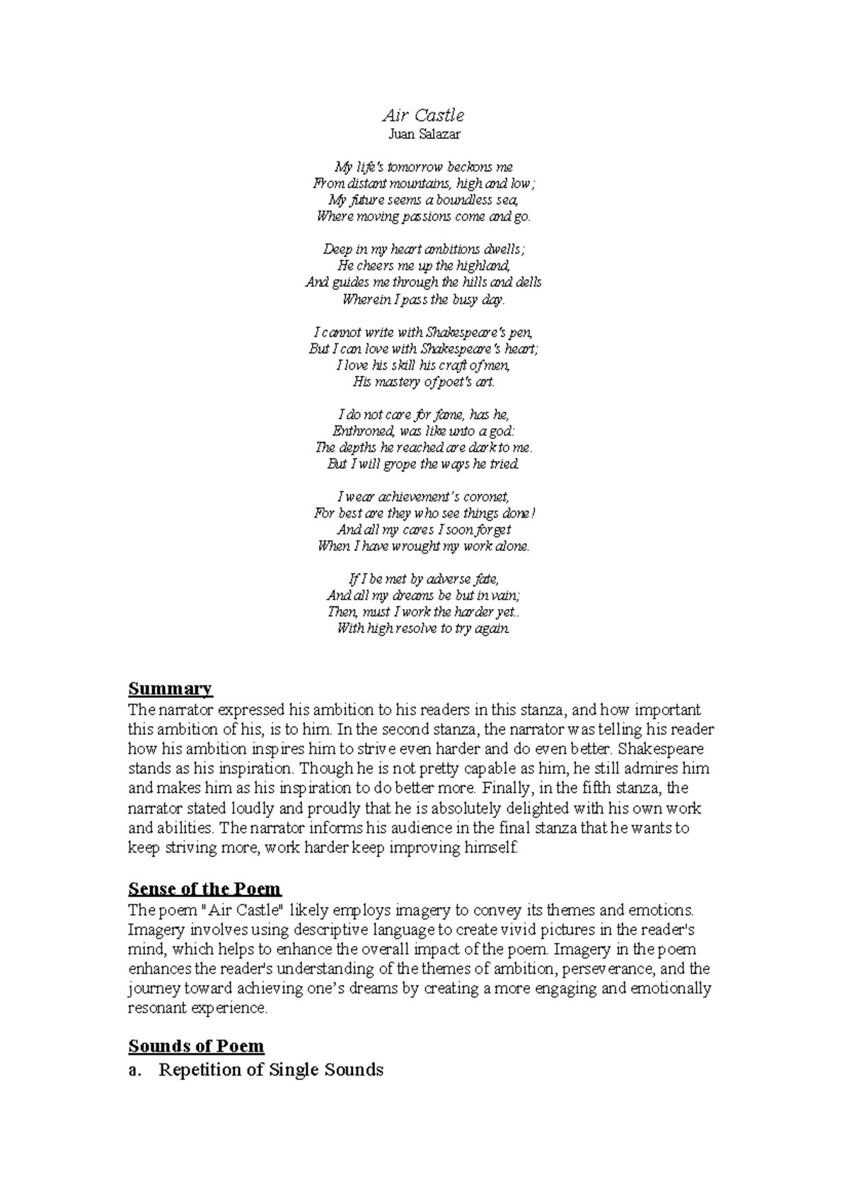 Part ni lorefe - FOR REPORT - Air Castle Juan Salazar My life's ...