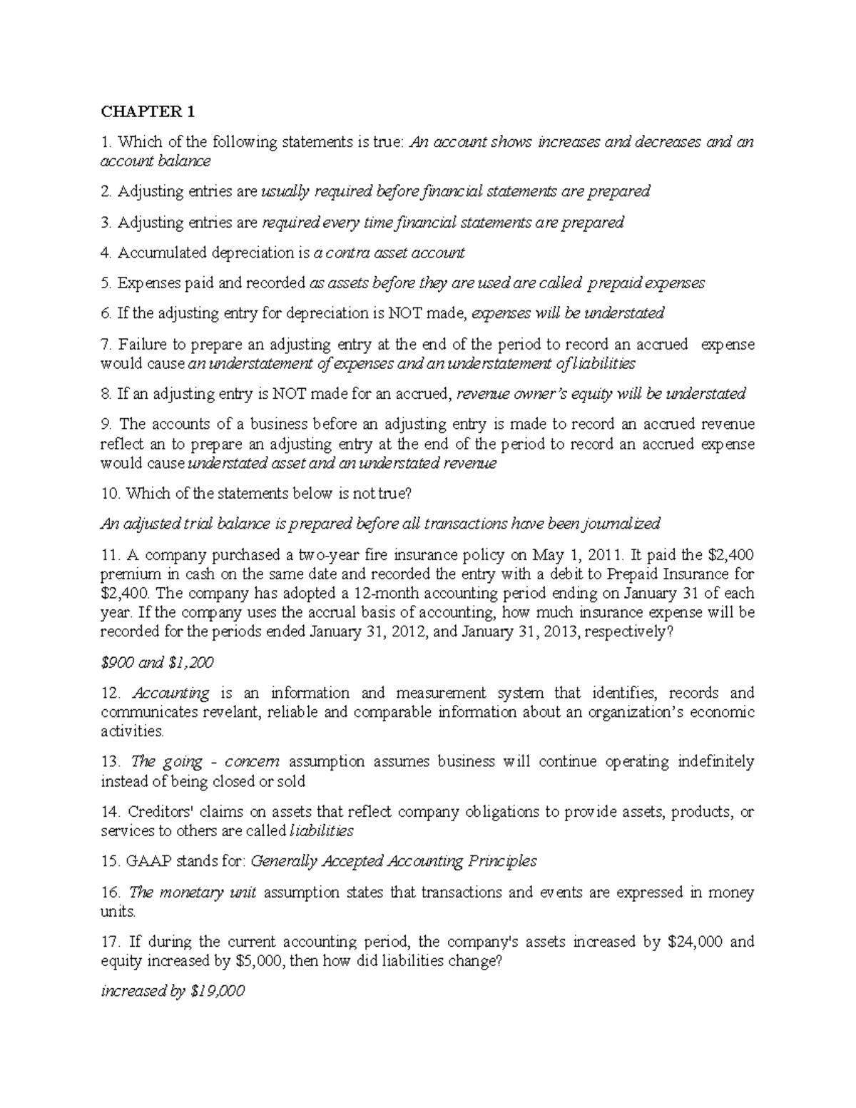 Accounting C1 - To practice for study - CHAPTER 1 Which of the ...