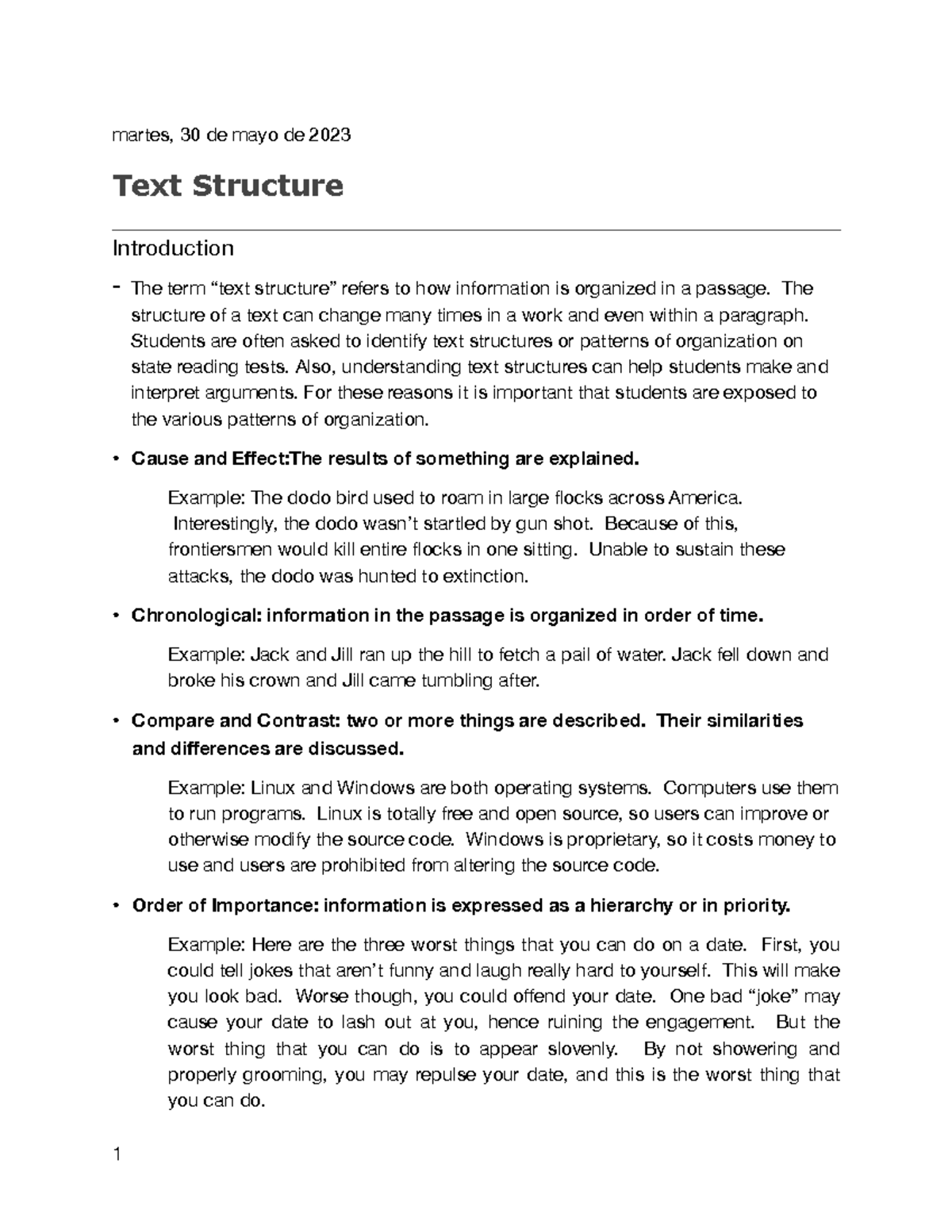 Text Structure - Inglés 1 - UAEM - Studocu