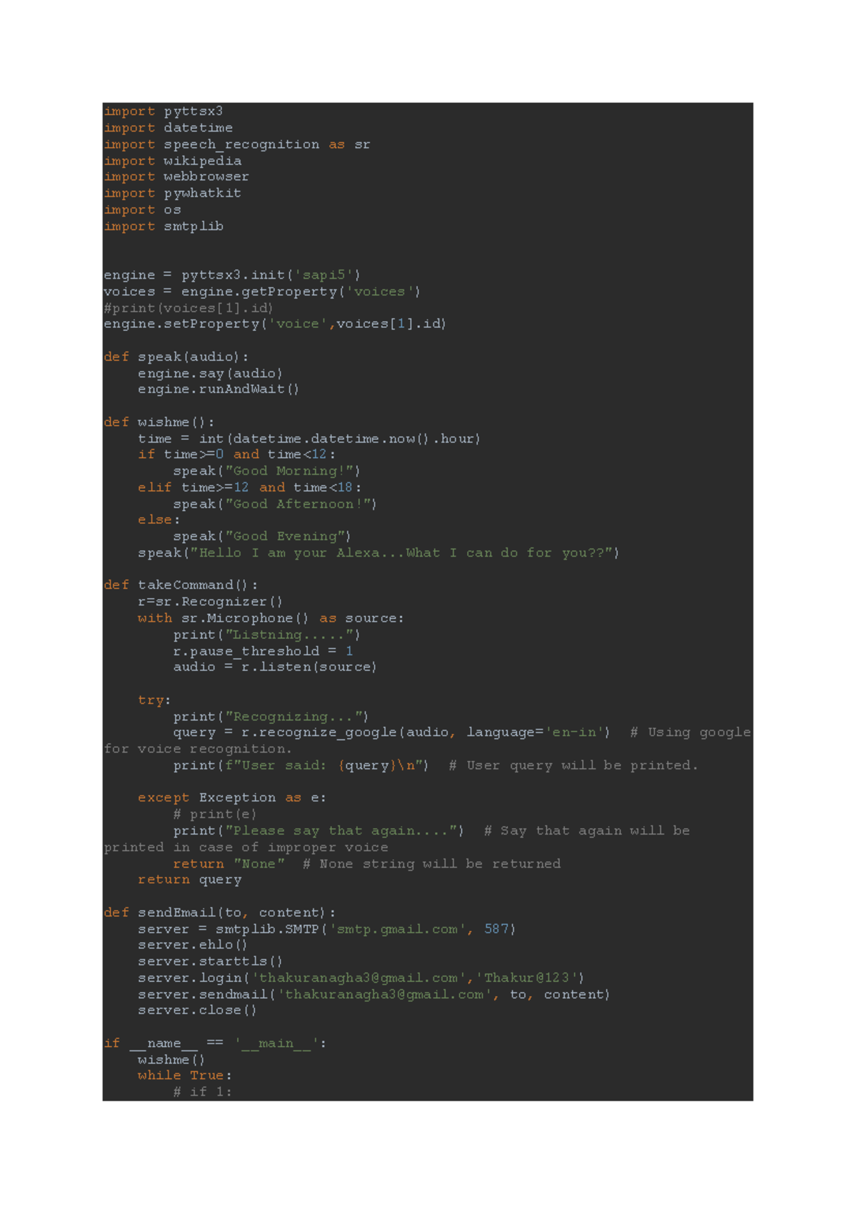 Linux commands - import pyttsx import datetime import speech_recognition as sr import wikipedia ...