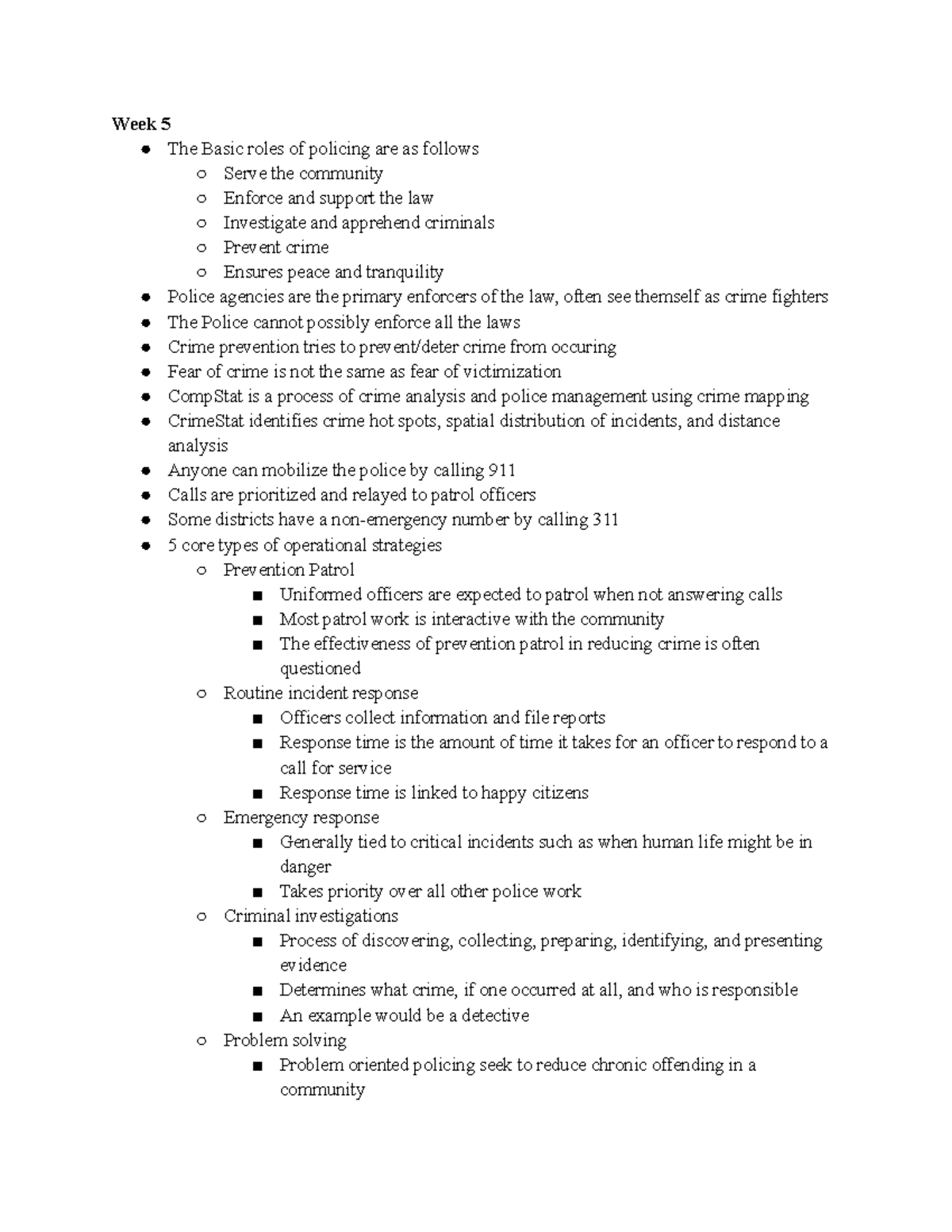 CJ notes-week 5 - Week 5 study notes-Professor Bayley - Week 5 The ...